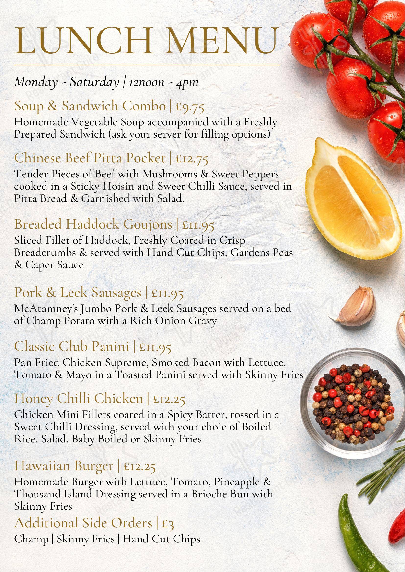 Menu at Adair Arms Hotel restaurant, Ballymena