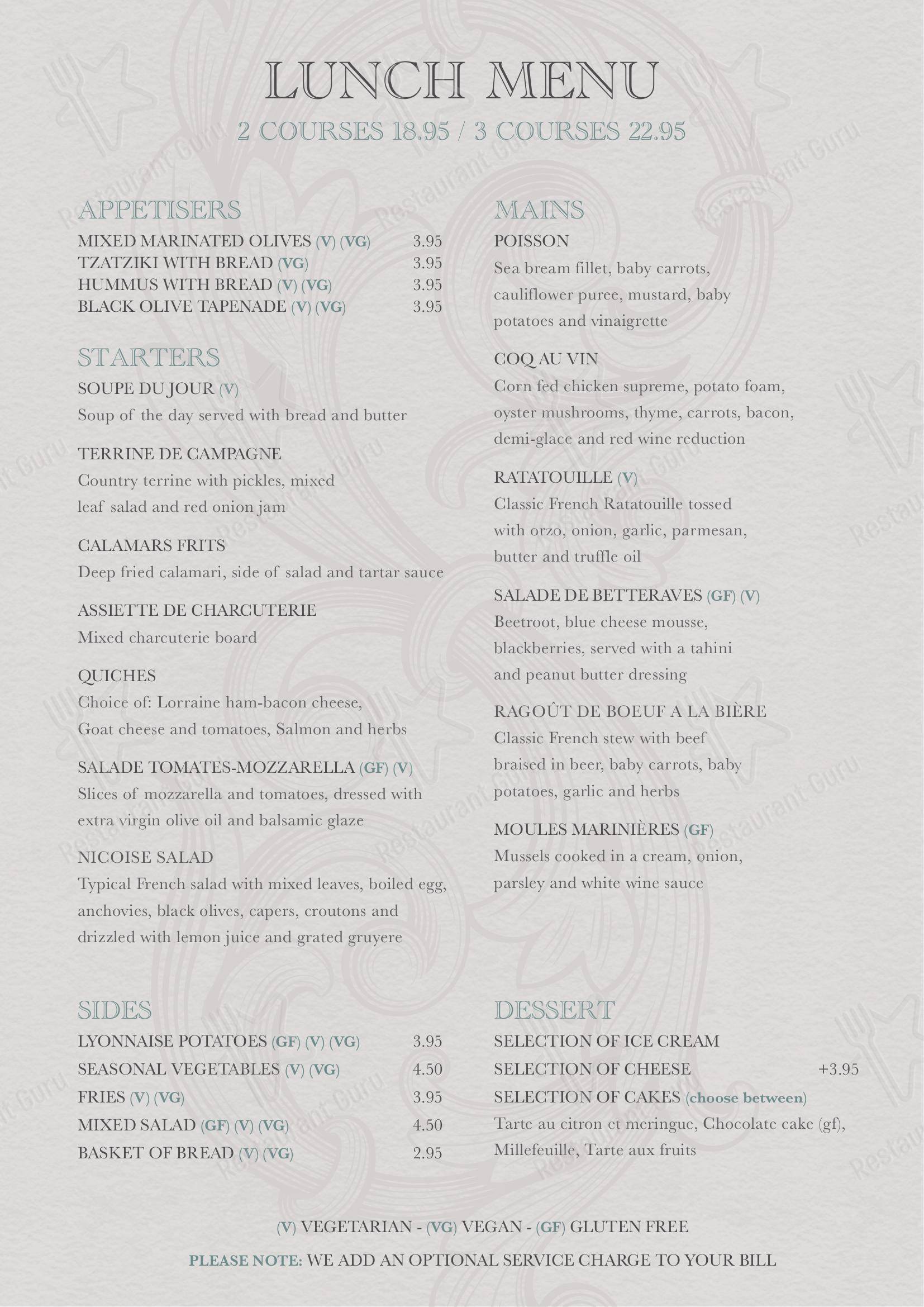 Menu at Le Bistrot restaurant, Edinburgh