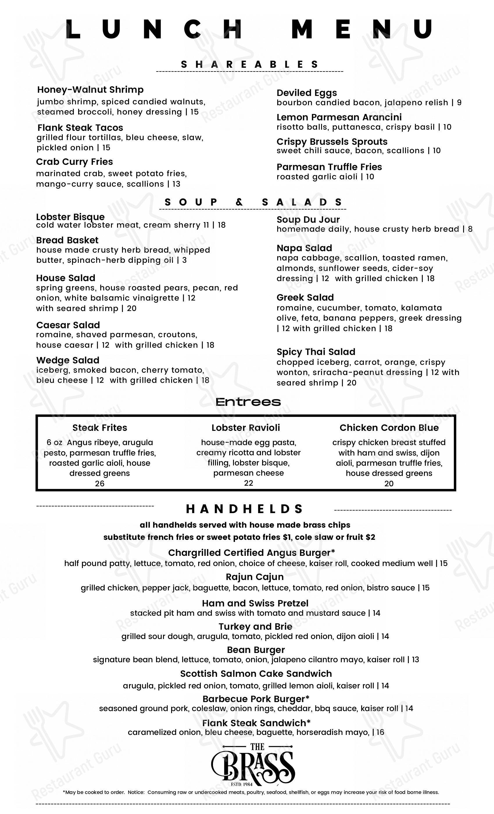 Menu at The Brass pub & bar, Mount Pleasant, 128 S Main St