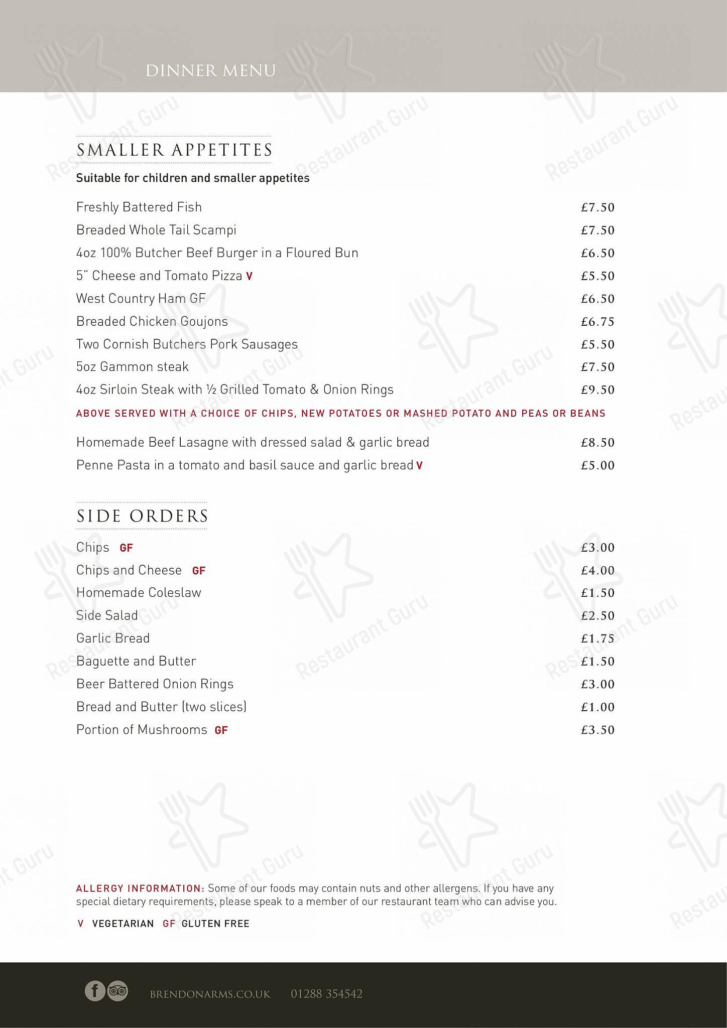 Menu at The Brendon Arms pub & bar, Bude