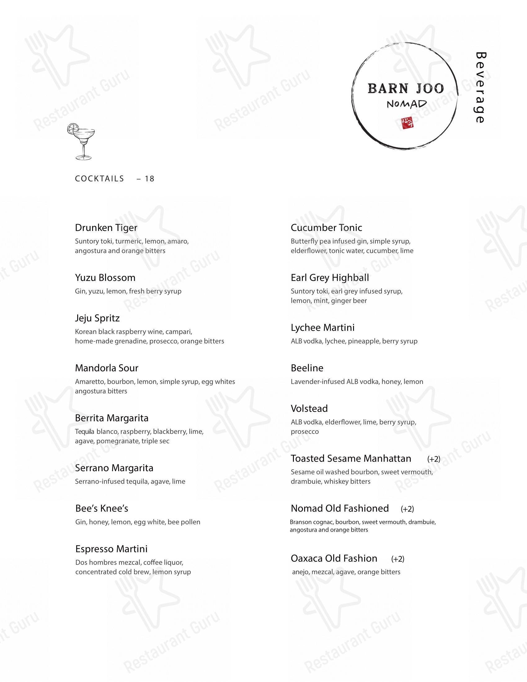 Menu at YOGI GastroNomad aka Barn Joo Nomad, New York City