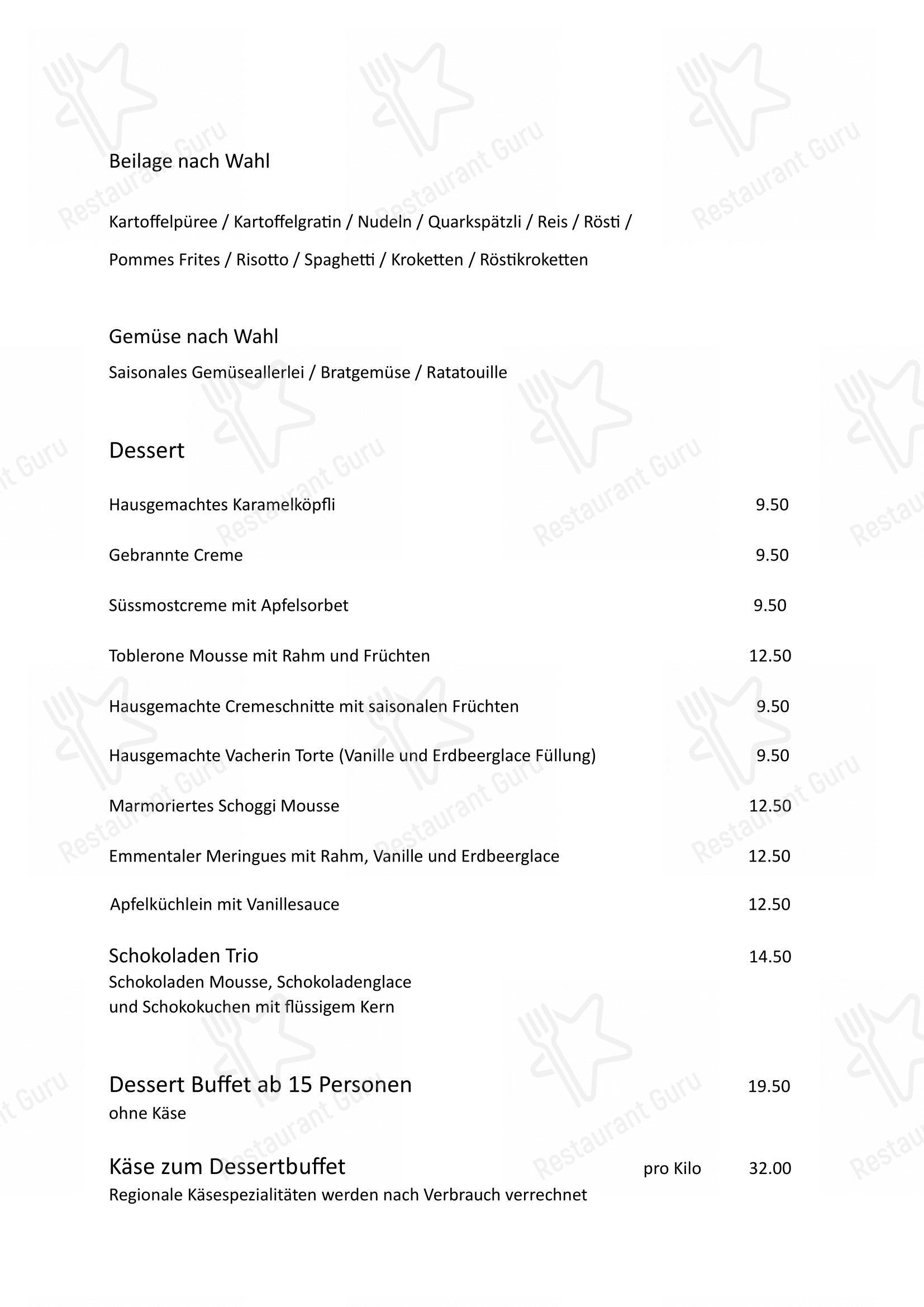 Speisekarte von Bergrestaurant Roggen, Oensingen