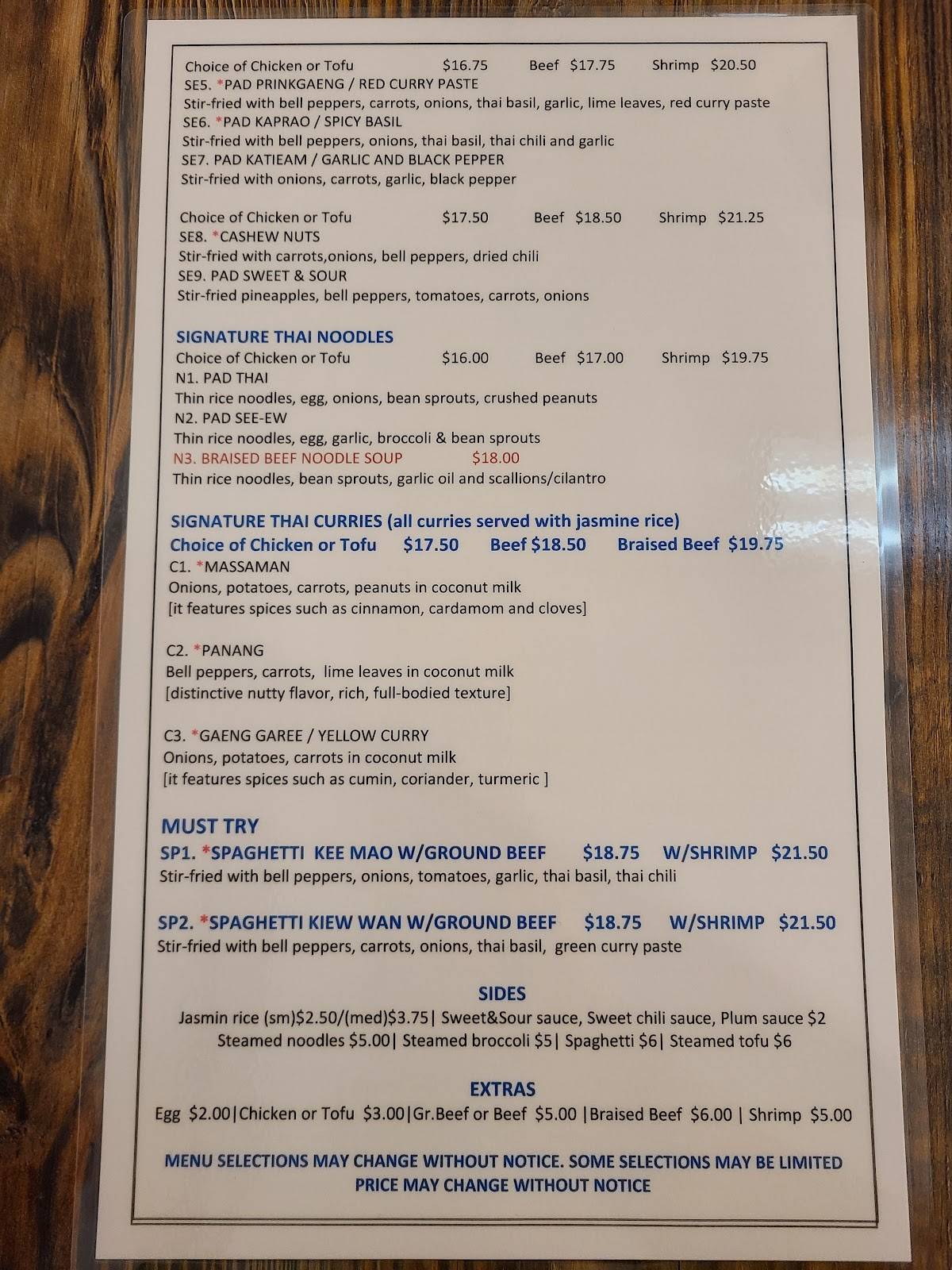 Menu at 7 Thai Cafe, Boise