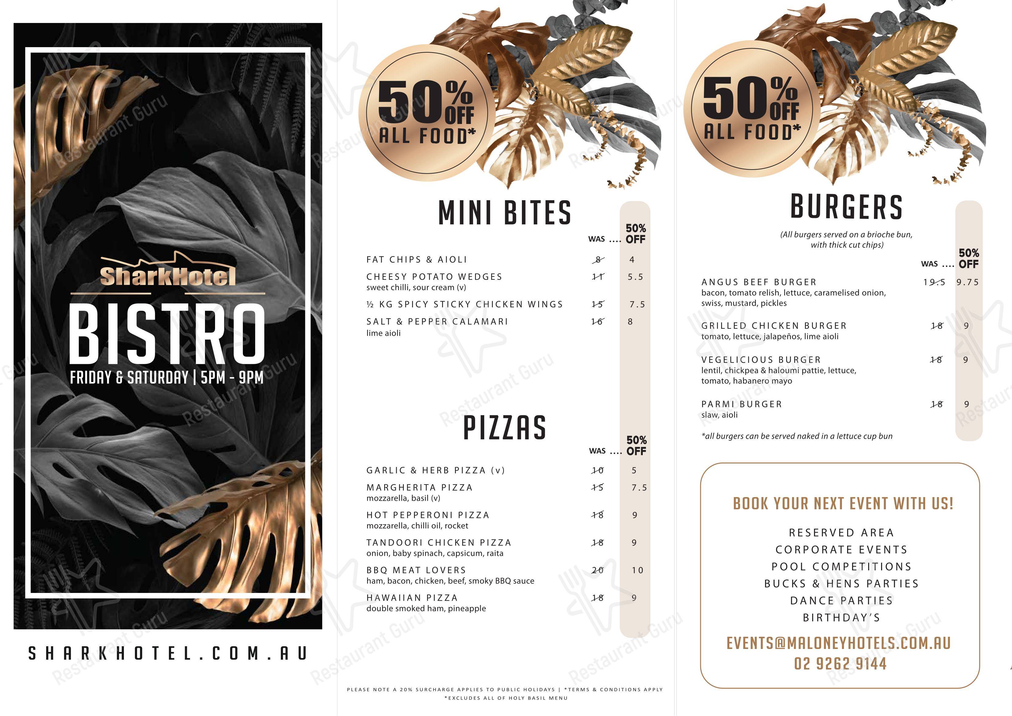 Menu at Bondi Pizza restaurant, North Bondi, 290 Campbell Parade