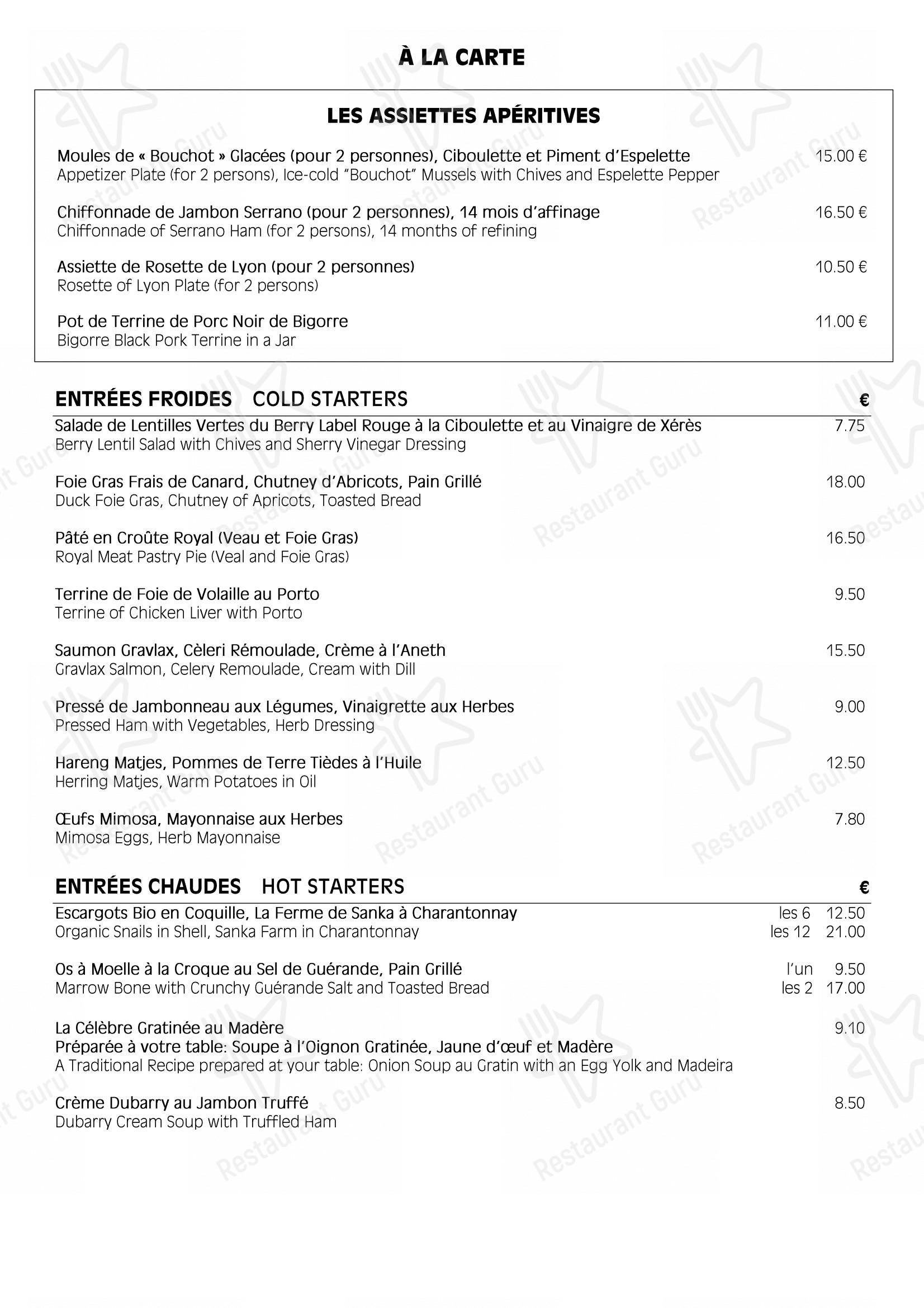 Menu au Brasserie Georges restaurant, Lyon