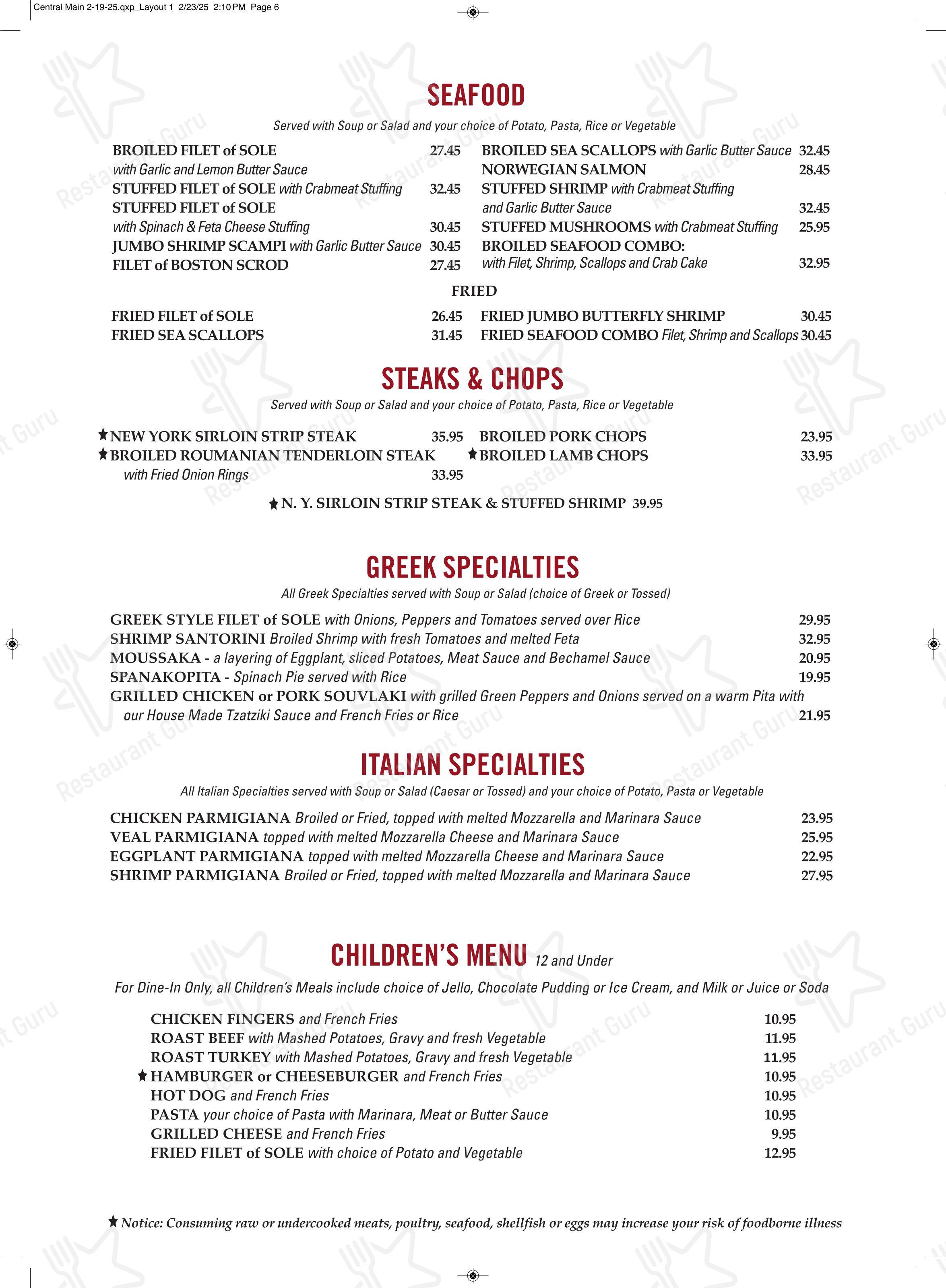 Menu at Central Diner & Grille restaurant, Pittsburgh