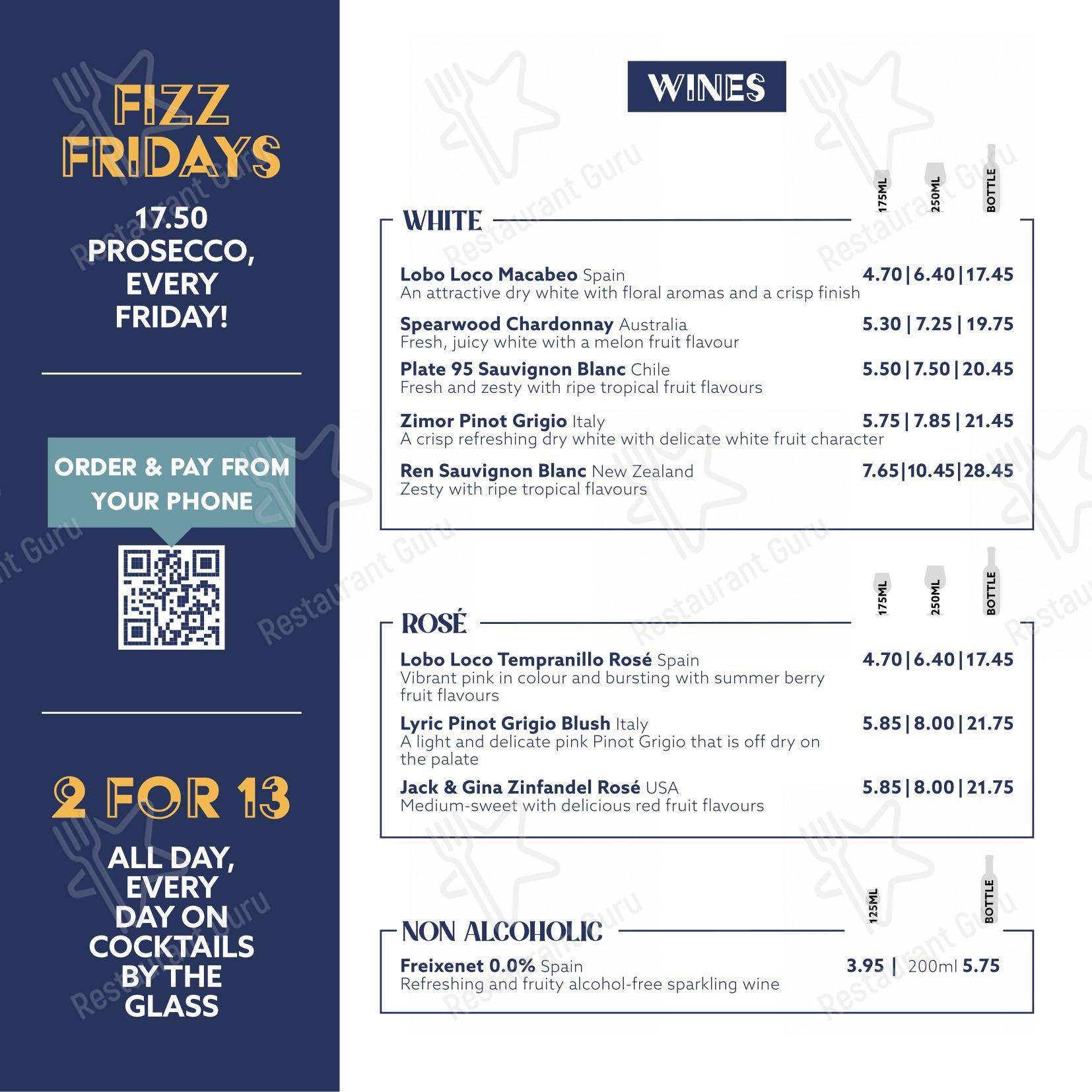 Menu at Chieftain pub & bar, Welwyn Garden City