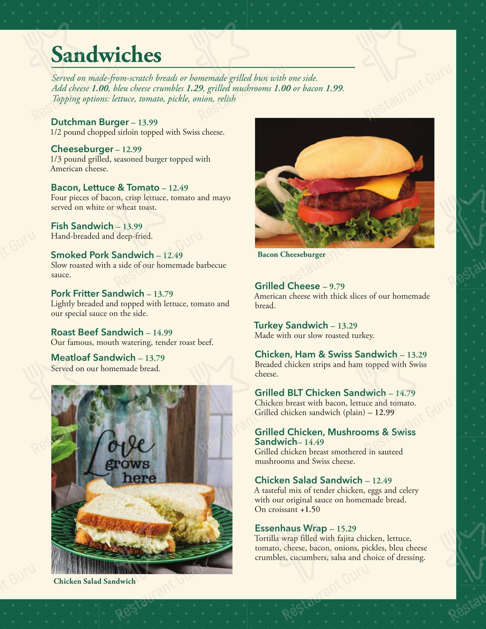 Menu at Das Dutchman Essenhaus restaurant, Middlebury, 240 US-20