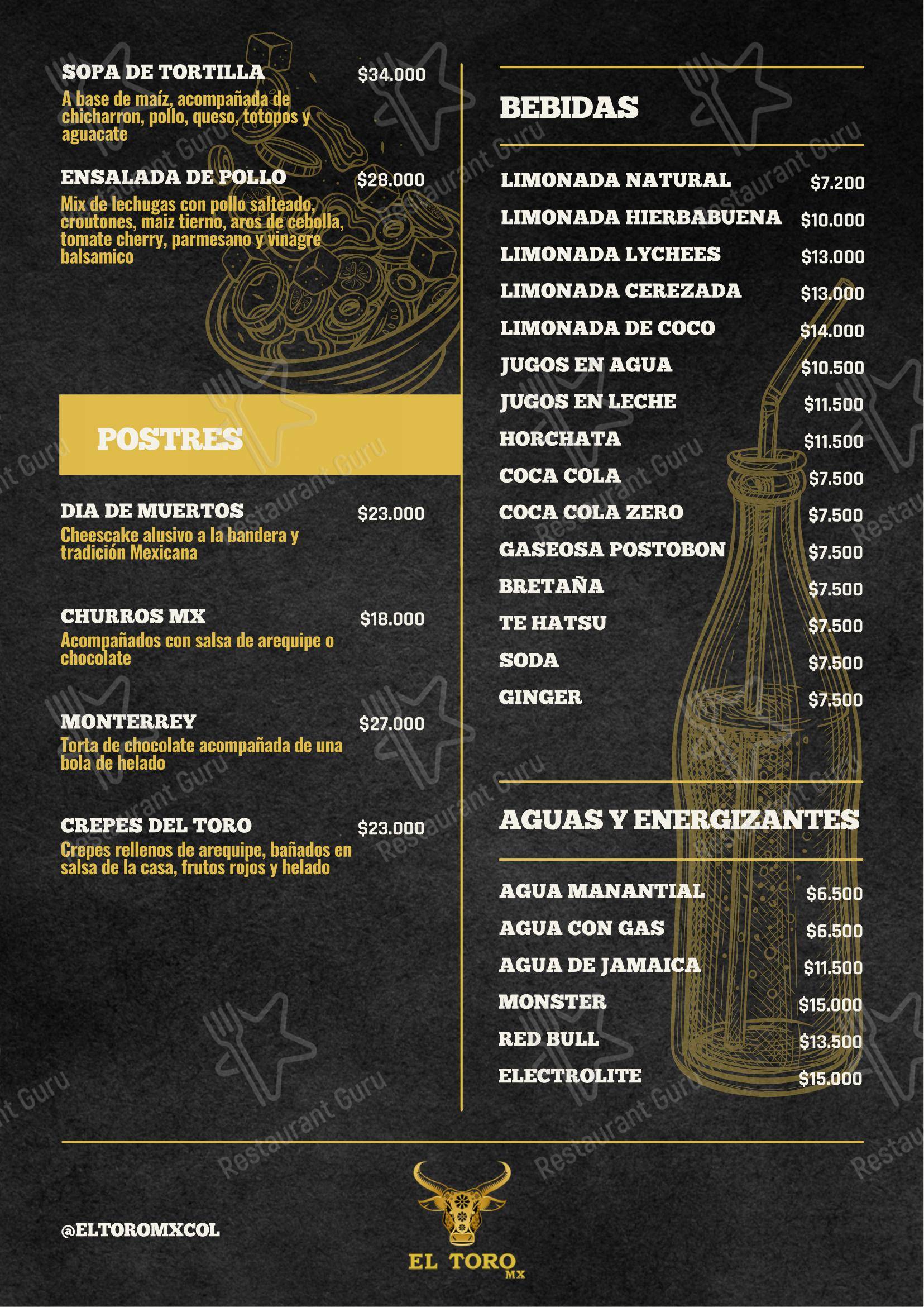Carta del restaurante EL TORO MX, Bogotá