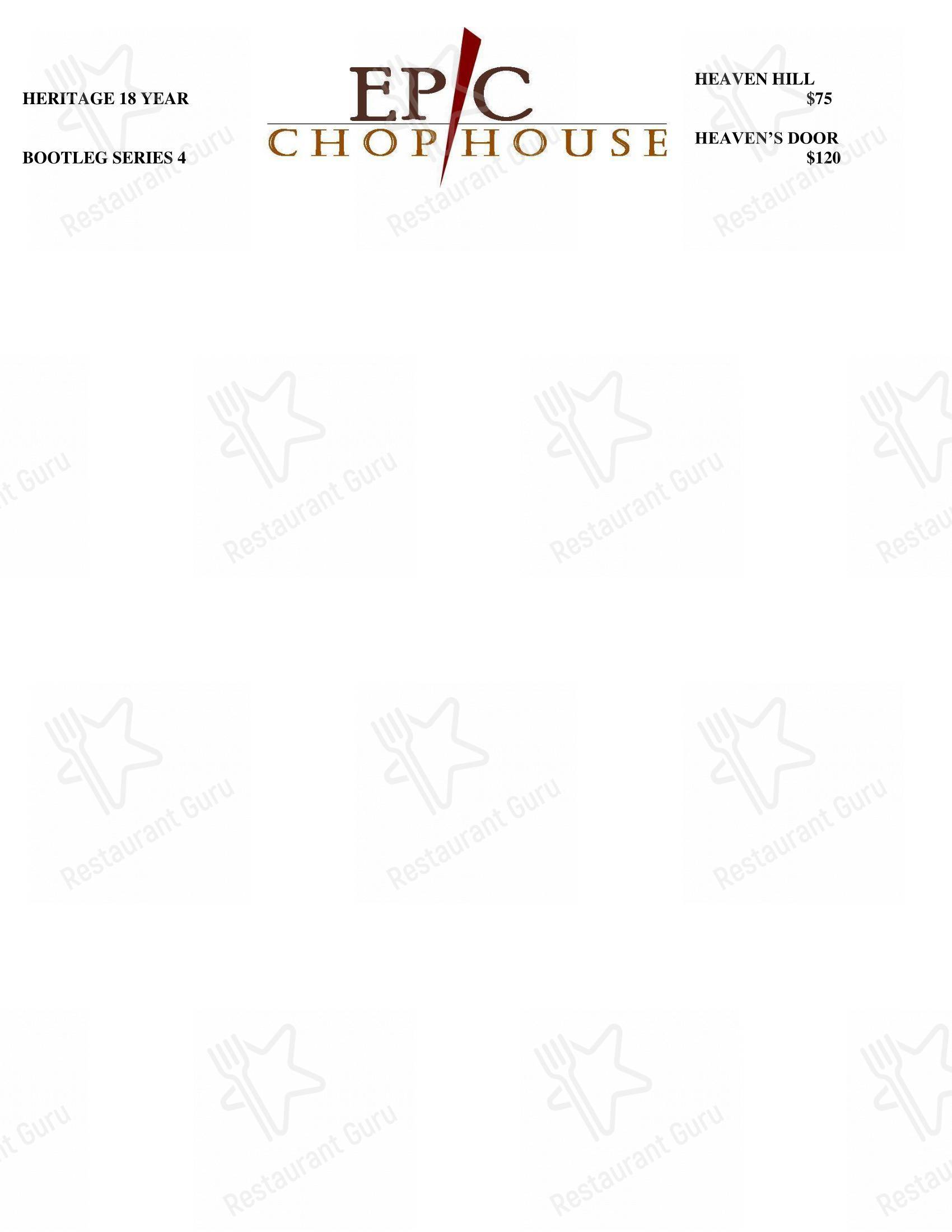 Menu at Epic Chophouse at Kingsley pub & bar, Fort Mill
