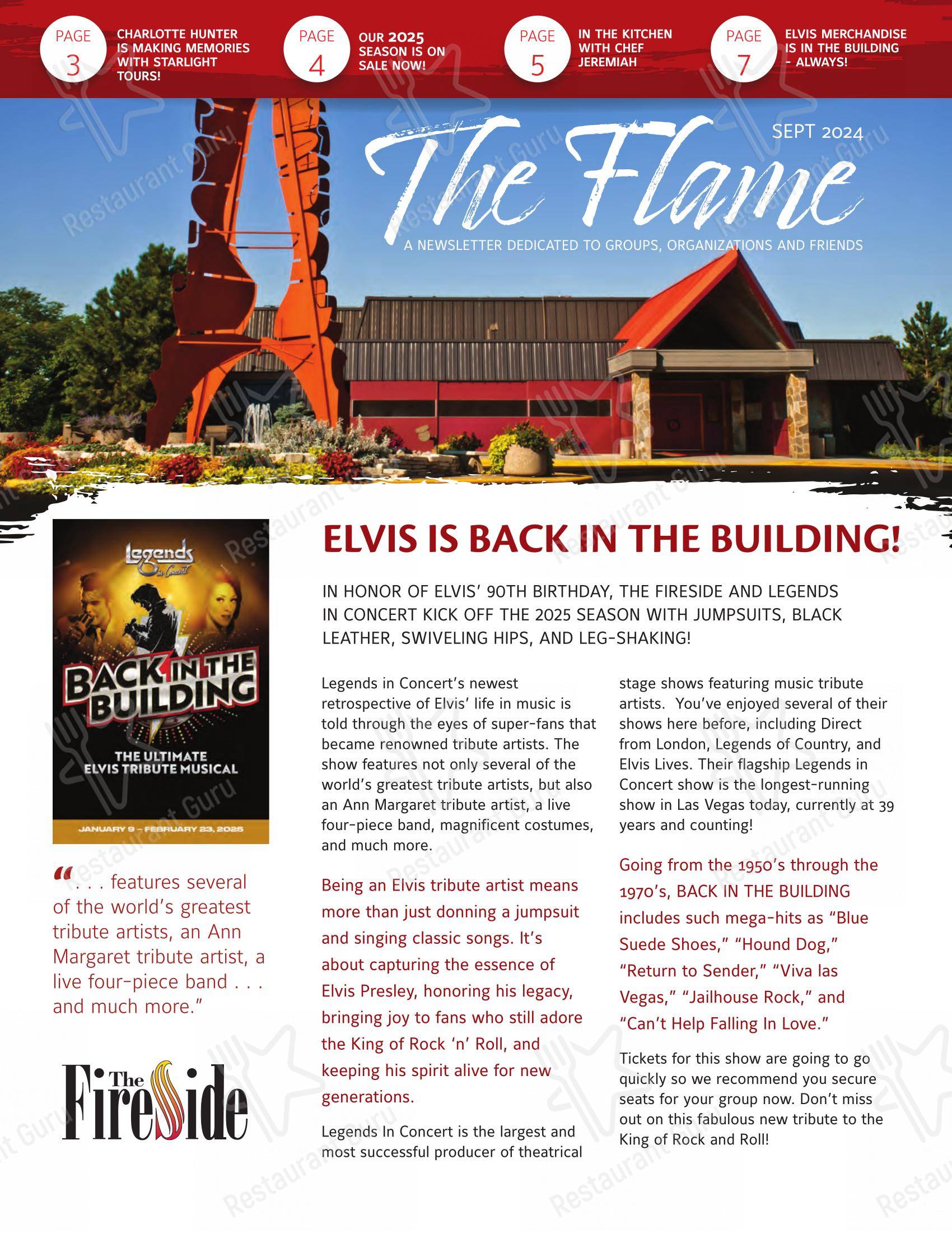 Menu at Fireside Dinner Theatre restaurant, Fort Atkinson