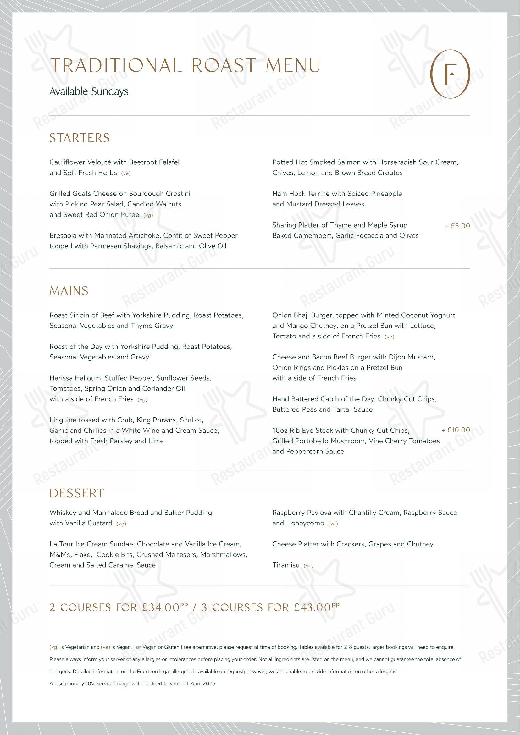 Menu at Fourteen Sky Bar & Restaurant, Milton Keynes