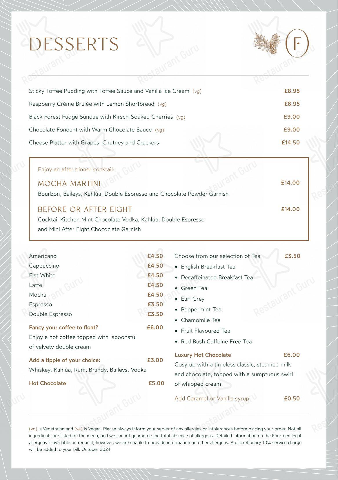 Menu at Fourteen Sky Bar & Restaurant, Milton Keynes