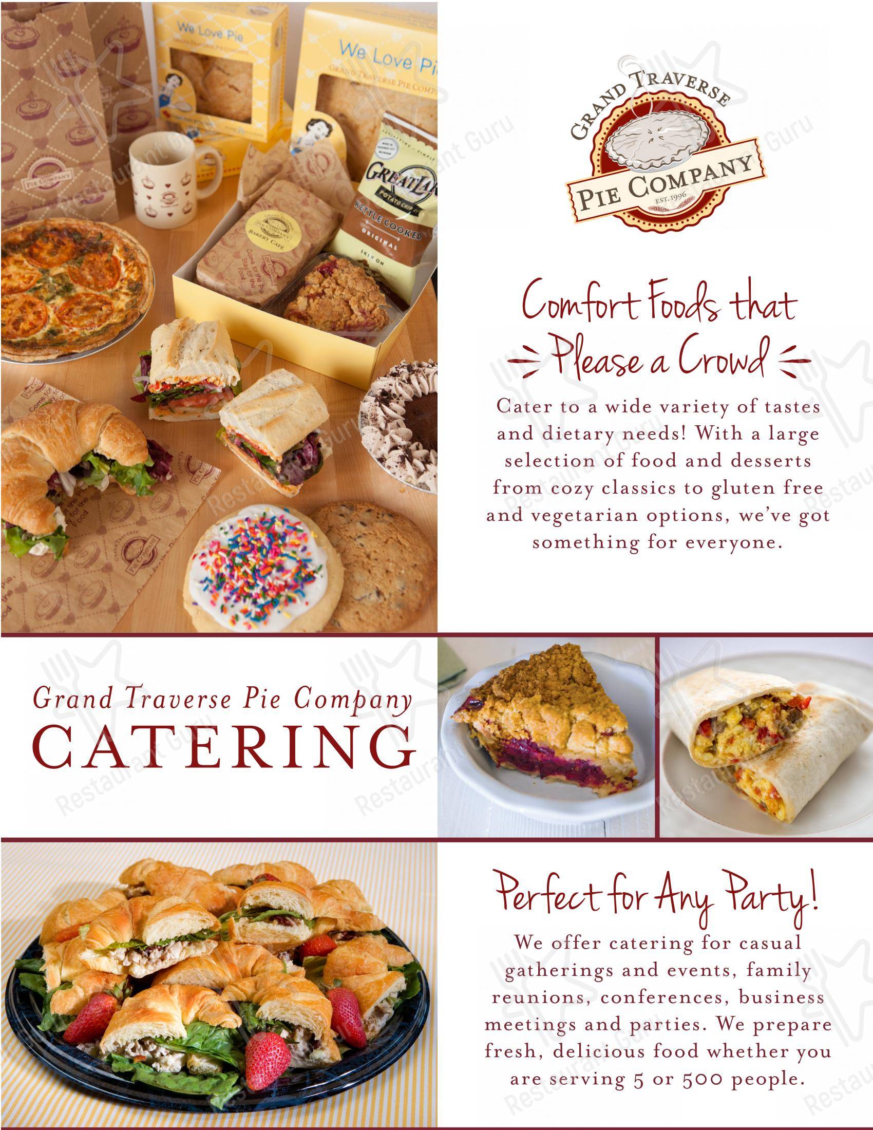 Menu at Grand Traverse Pie Company restaurant, Terre Haute
