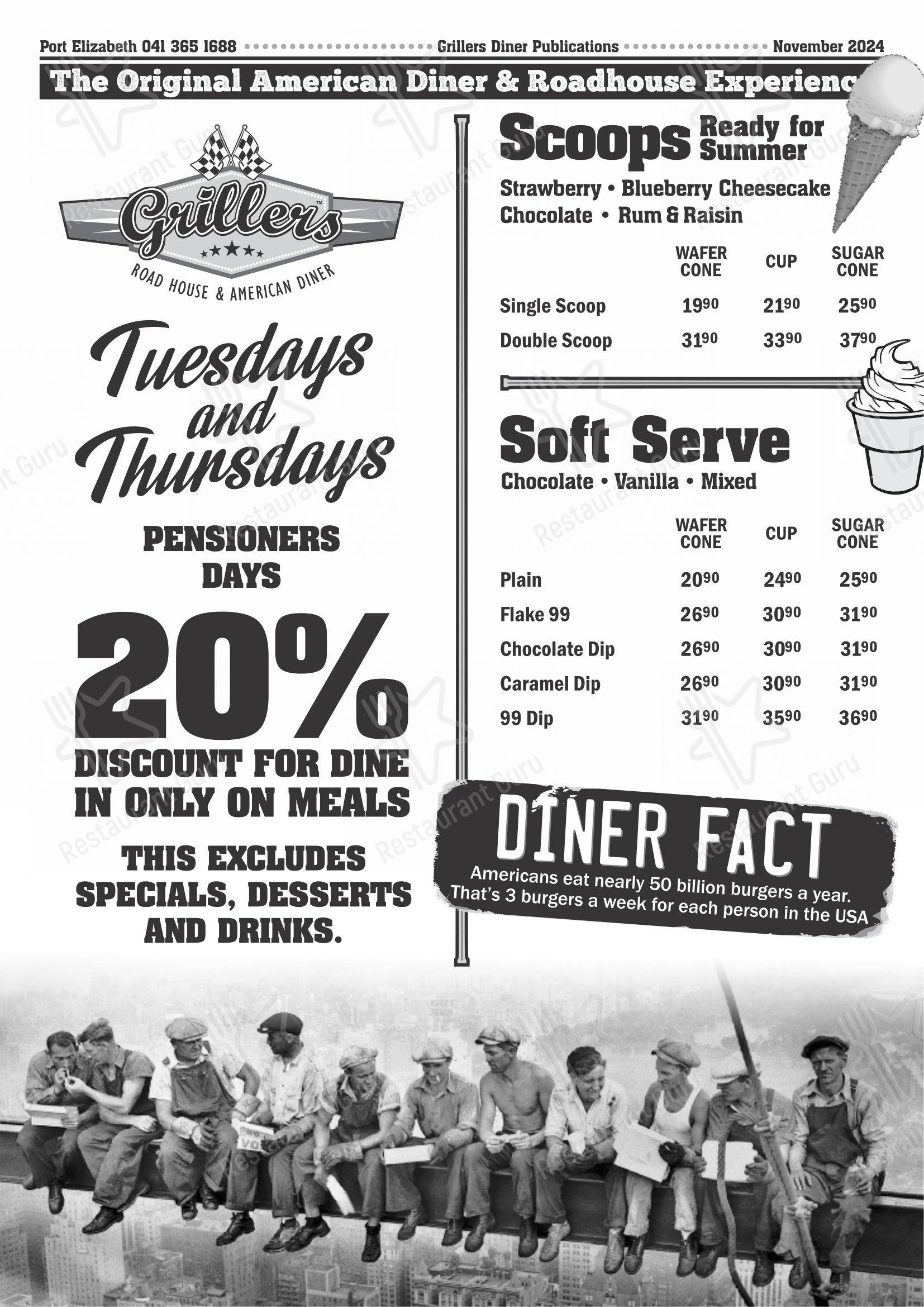 Menu at Grillers restaurant, Port Elizabeth