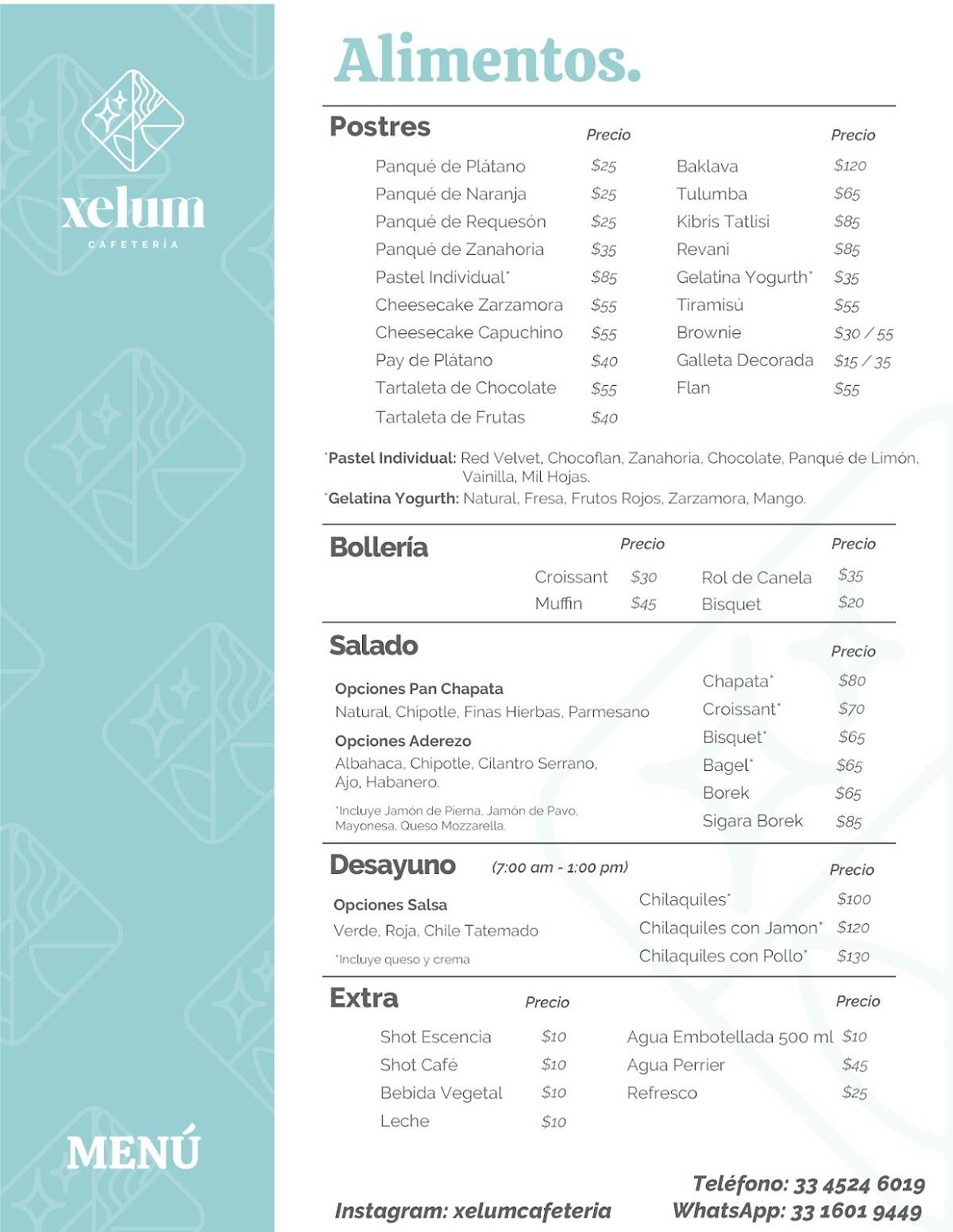 Menu at Xelúm Café, Guadalajara