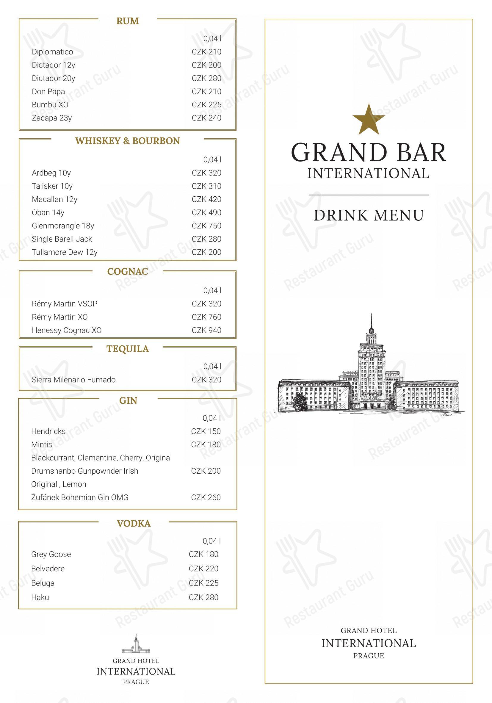 Menu at Hotel International Prague restaurant, Prague