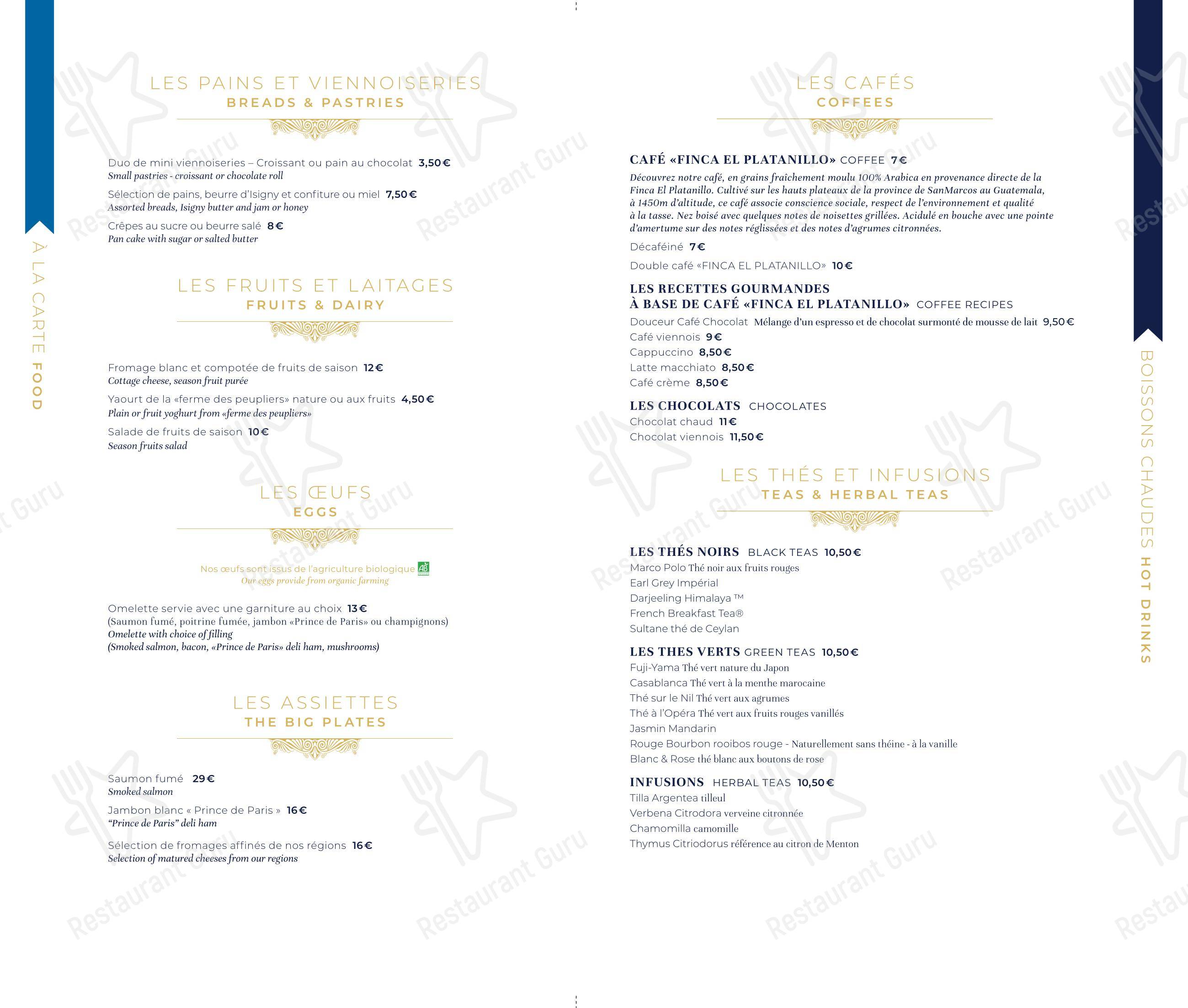 Menu au Le Train Bleu restaurant, Paris, Gare de Lyon