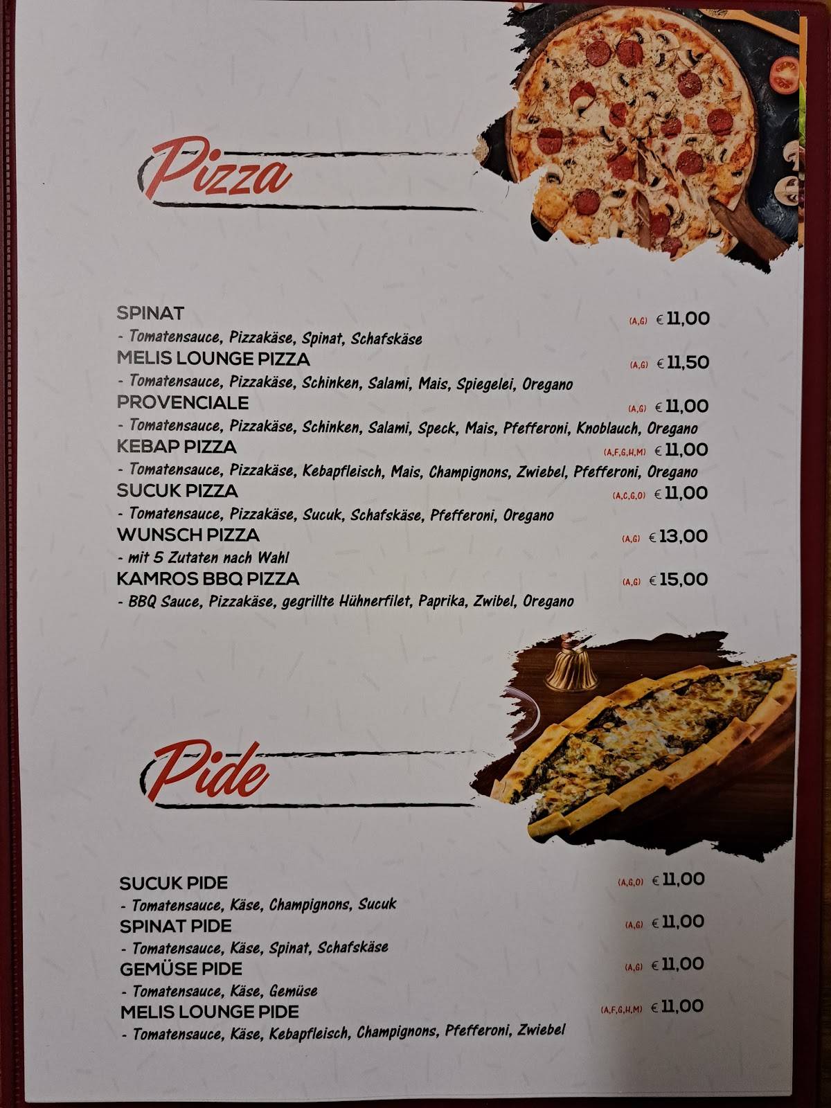 Carta de Melis Lounge (Pizzeria, Kegelbahnen), Austria
