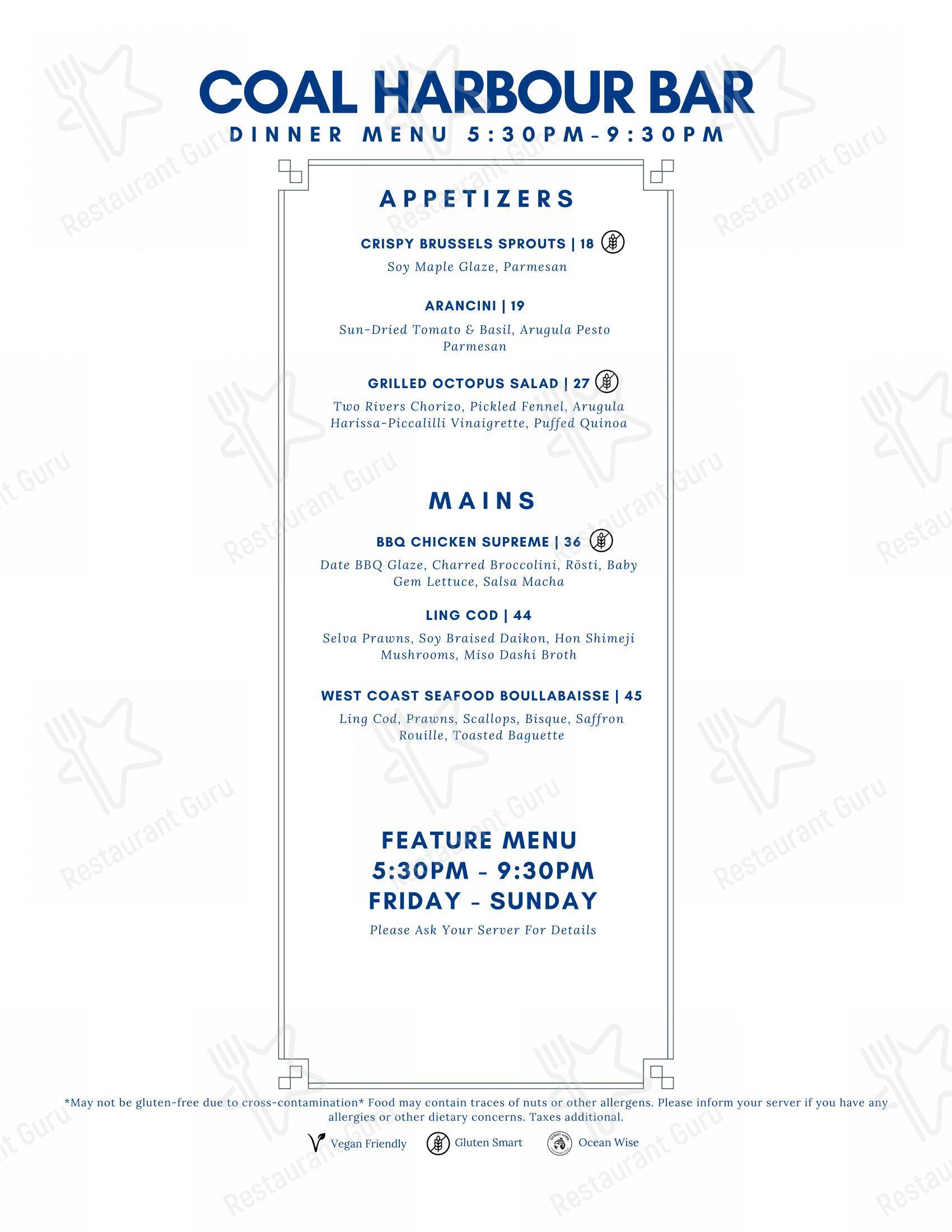 Menu at Oceans 999 restaurant, Vancouver, 999 Canada Pl #300