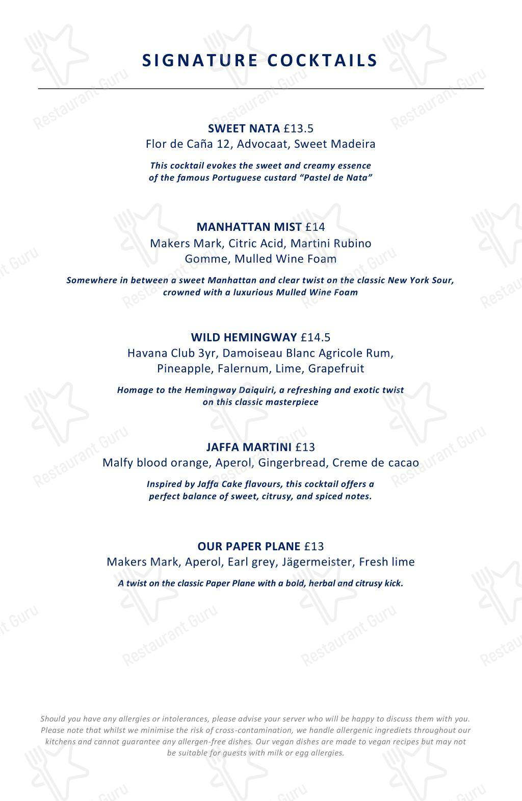 Menu at Orelle restaurant, Birmingham