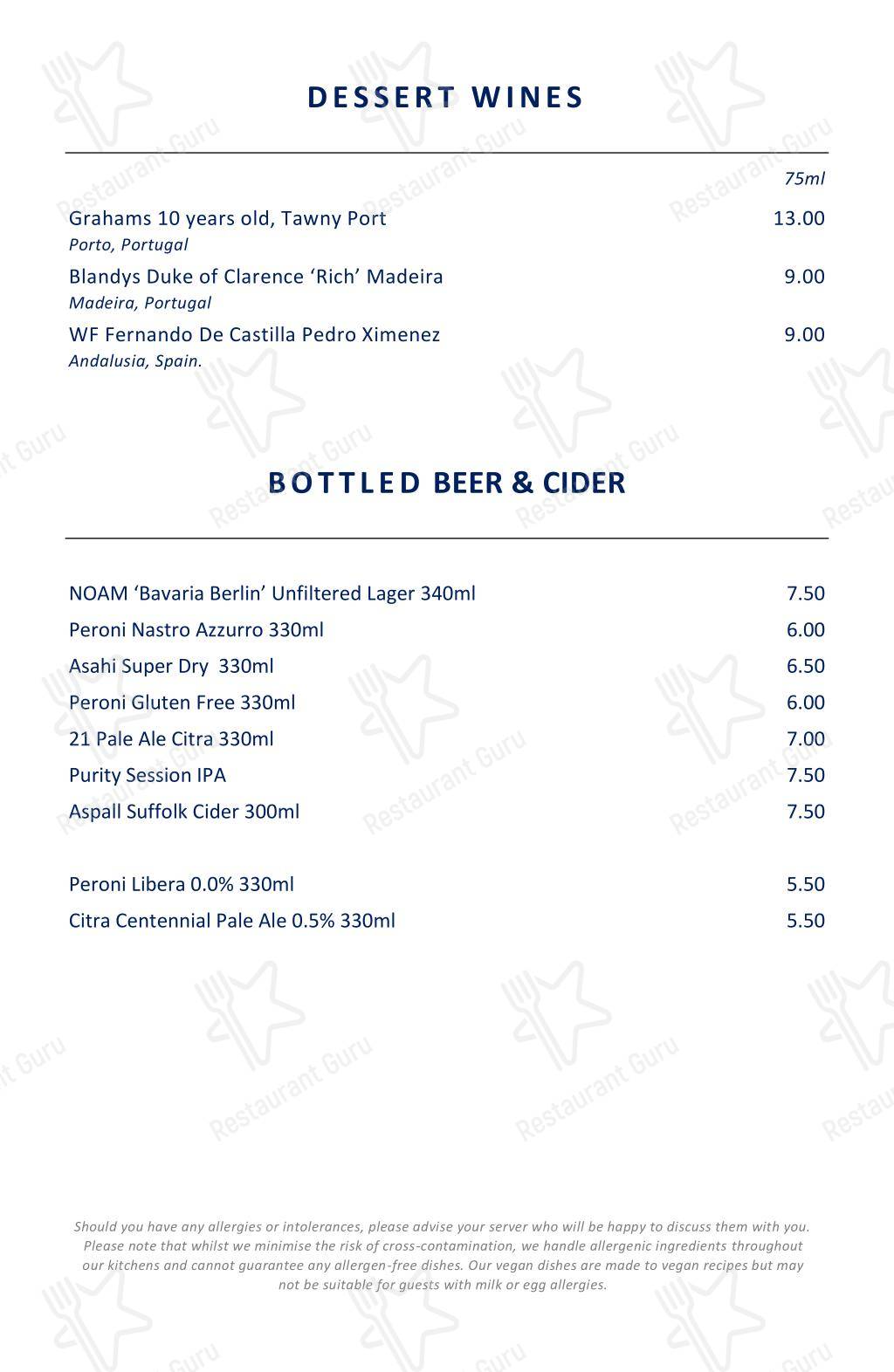 Menu at Orelle restaurant, Birmingham