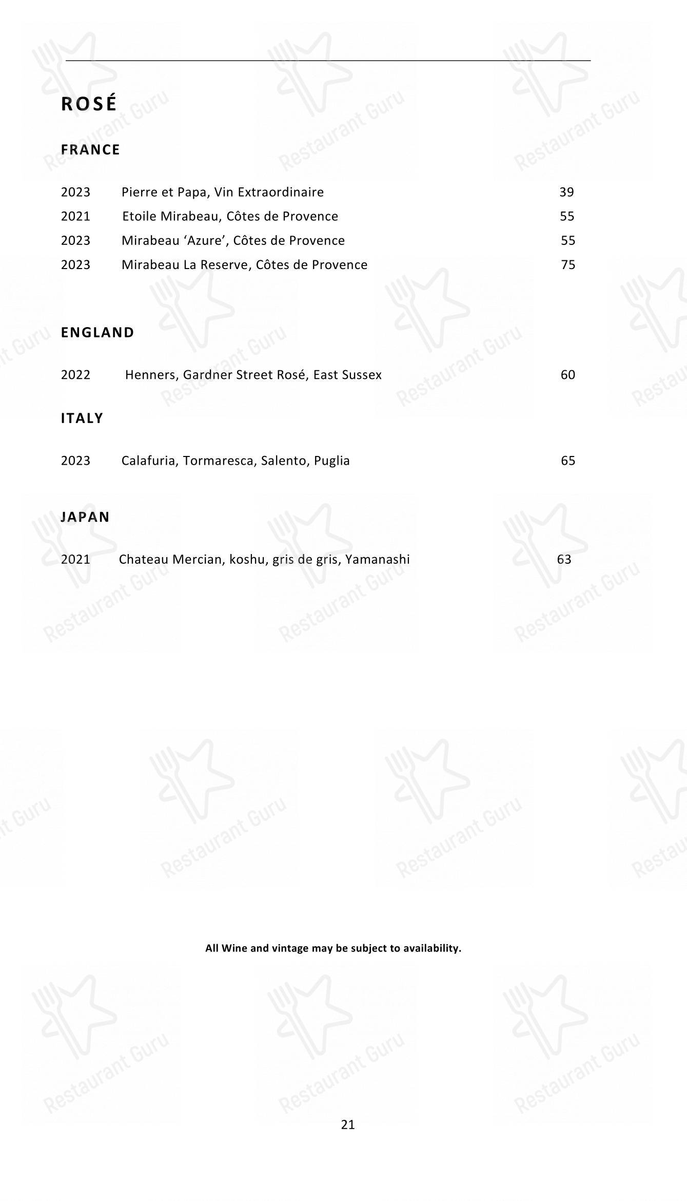 Menu at Orelle restaurant, Birmingham