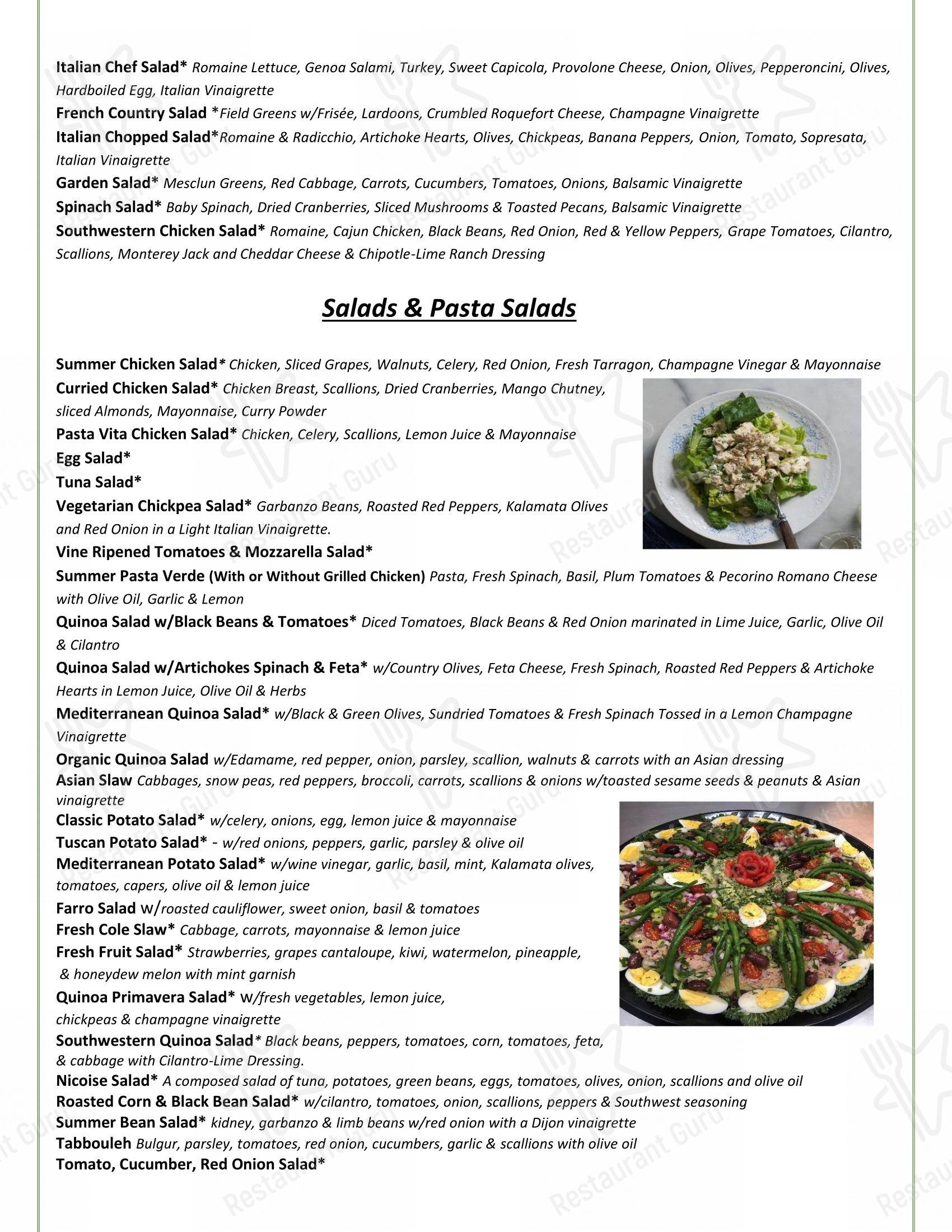 Menu at Pasta Vita restaurant, Old Saybrook, 225 Elm St