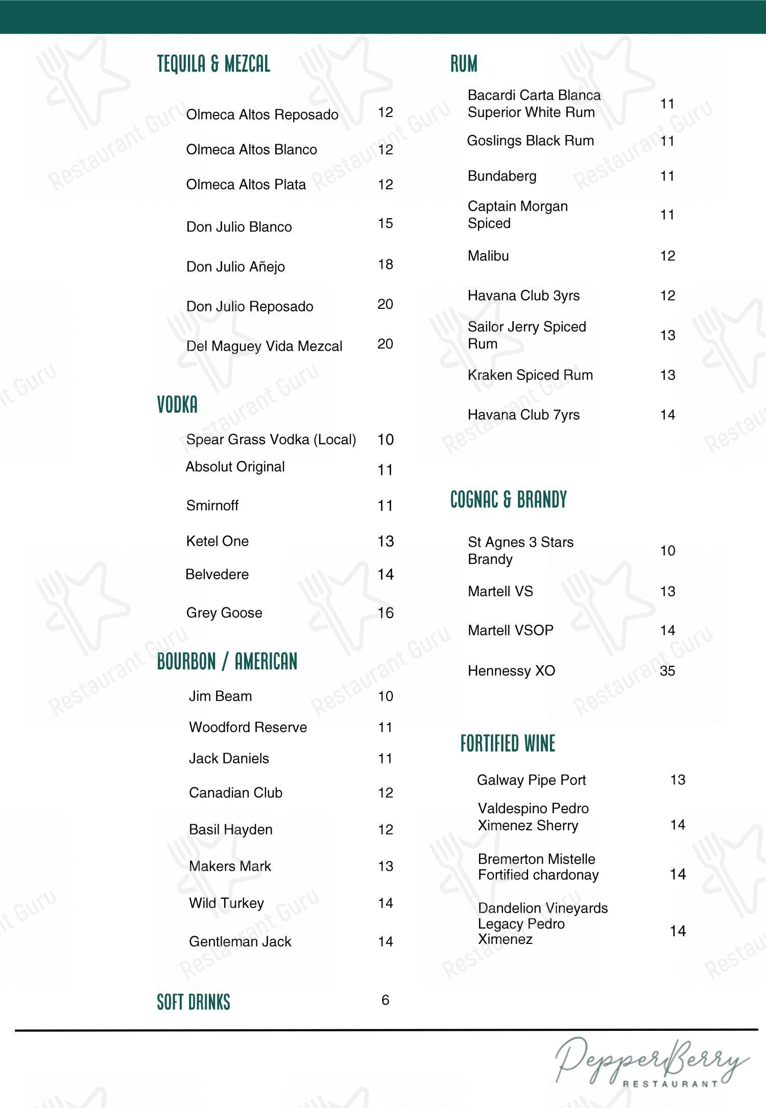 Menu at PepperBerry Restaurant, Darwin City