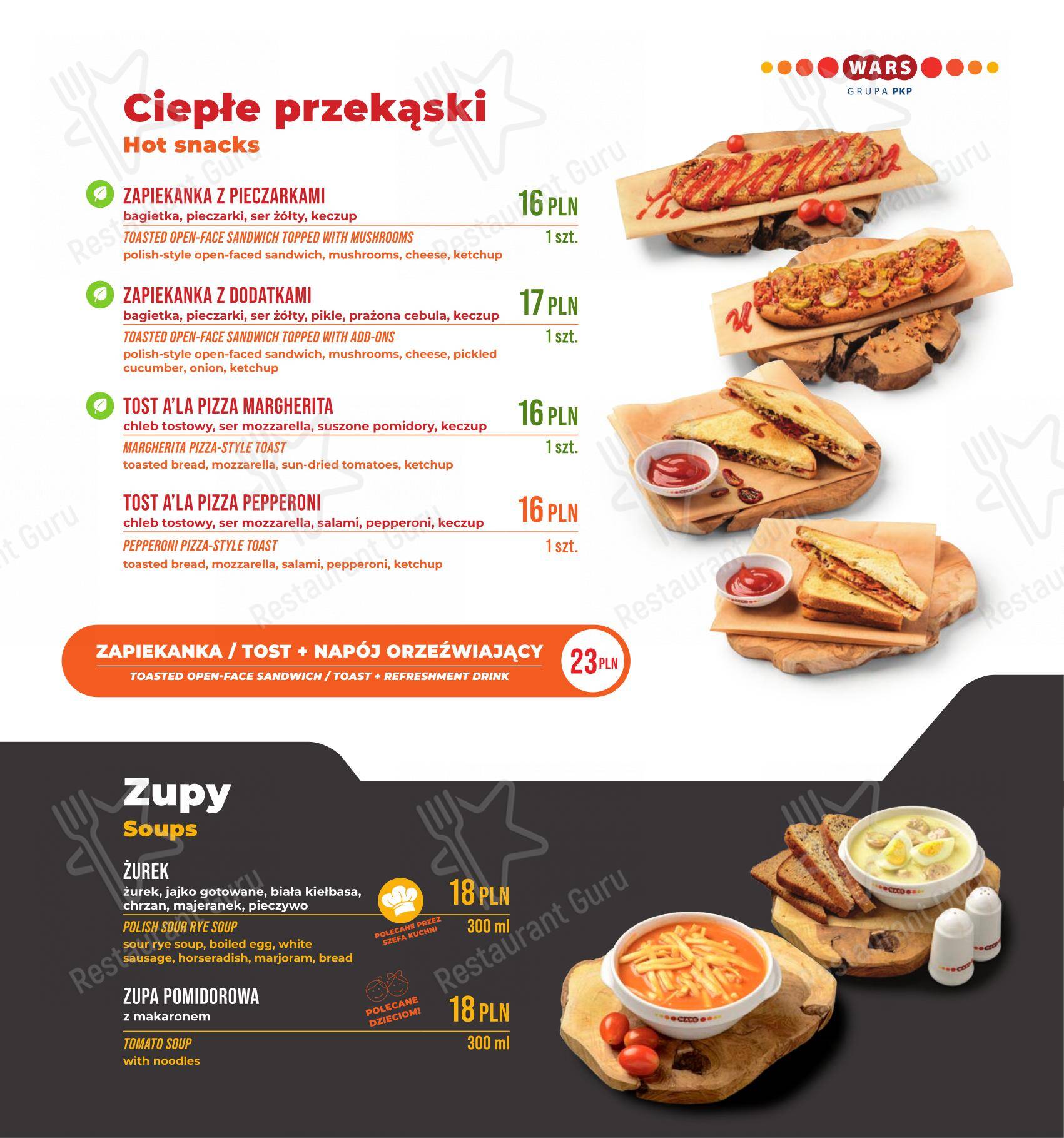 Menu at Restauracja WARS - West Station I restaurant, Warsaw