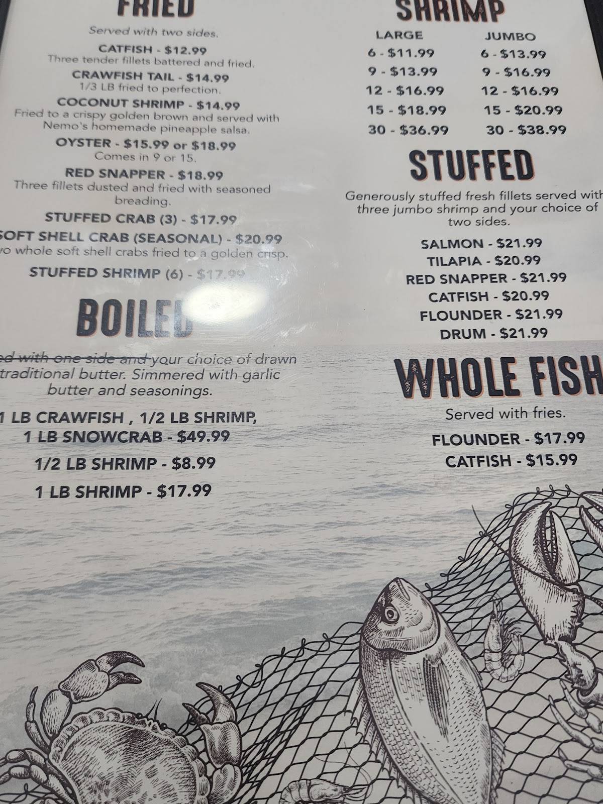 Menu at Nemo's Seafood and Grill restaurant, Rockport