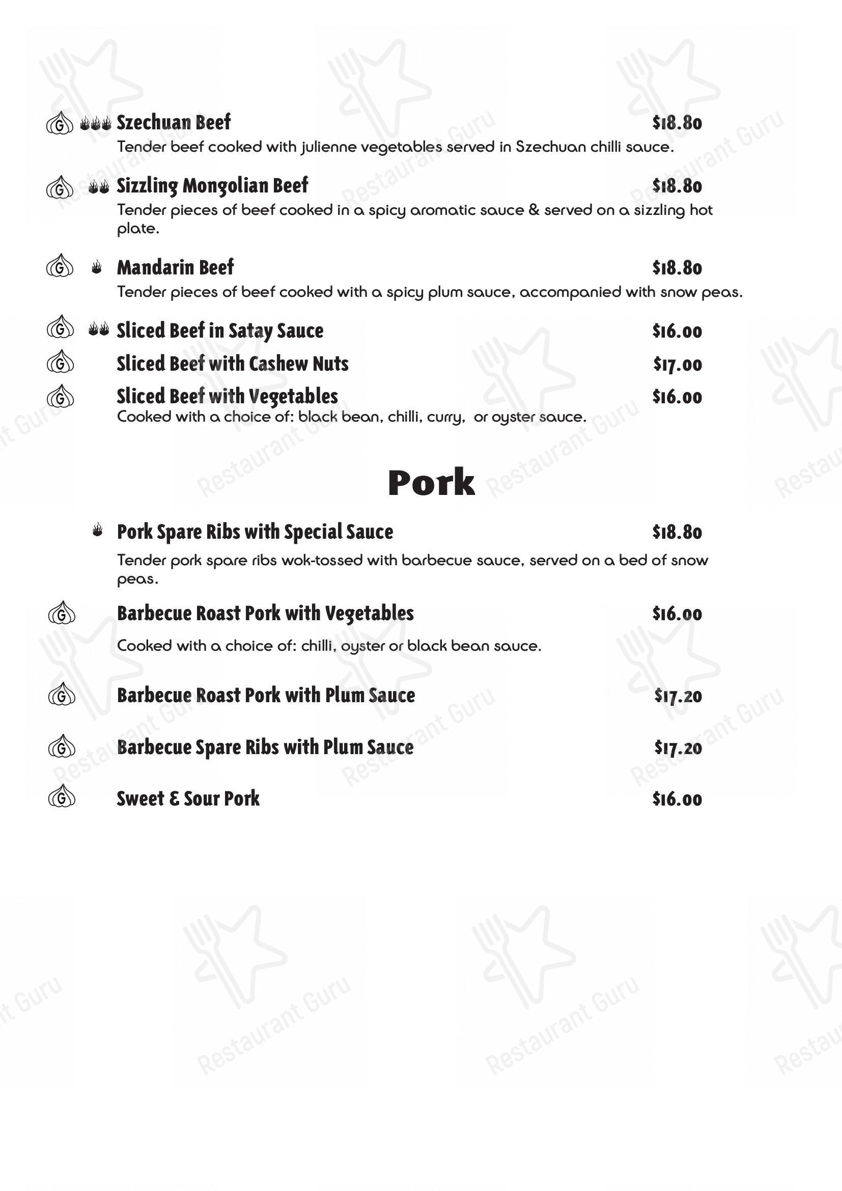 Menu at Seven Stars restaurant, Bentleigh East