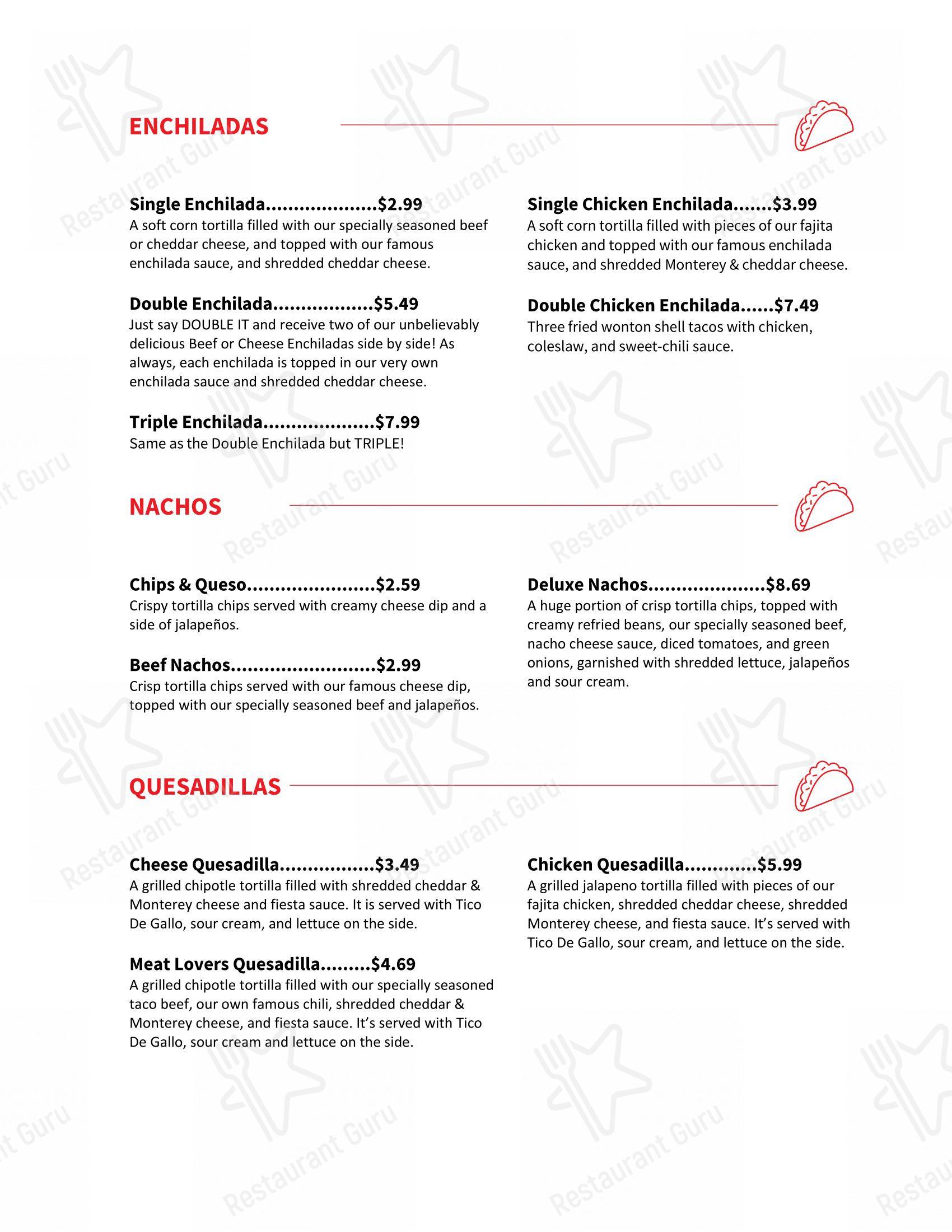 Menu at Taco Tico restaurant, Kenner, Williams Blvd