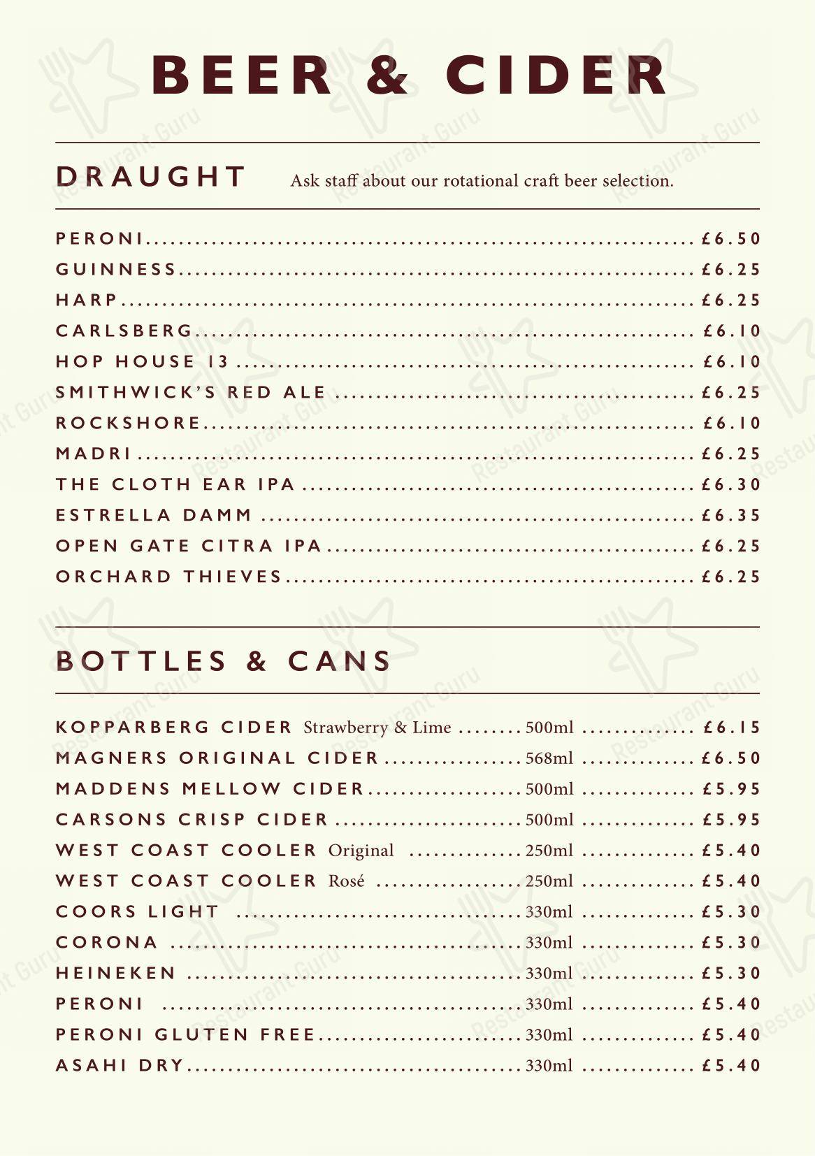 Menu at The Cloth Ear pub & bar, Belfast