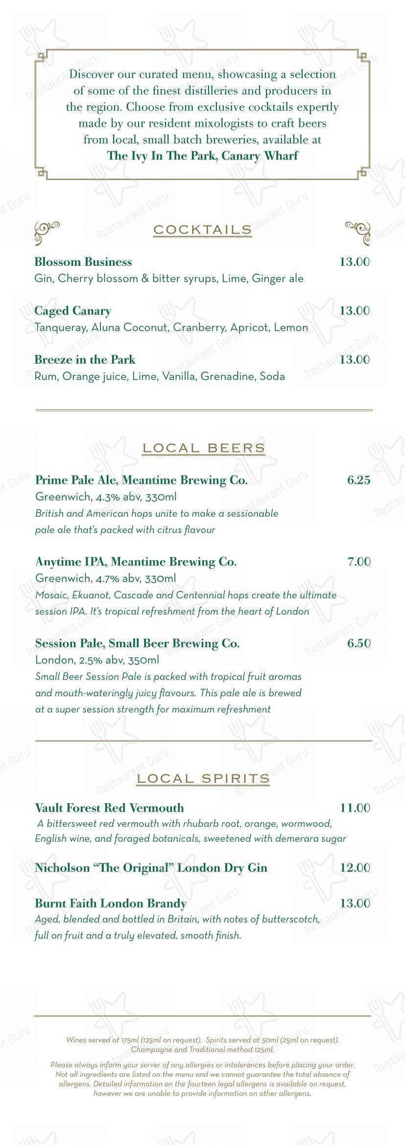 Menu at The Ivy Belfast Brasserie restaurant, Belfast