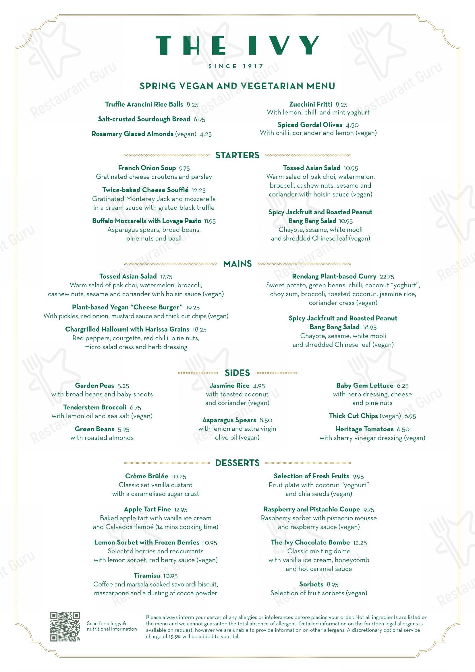 Menu at The Ivy Belfast Brasserie restaurant, Belfast