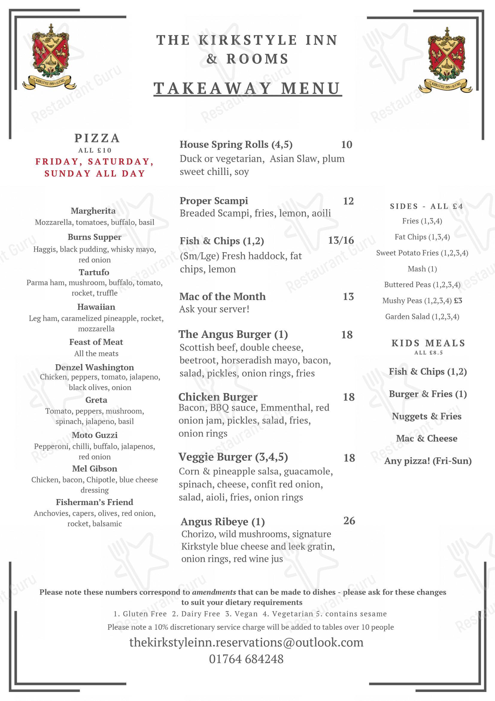 Menu at The Kirkstyle Inn pub & bar, Dunning