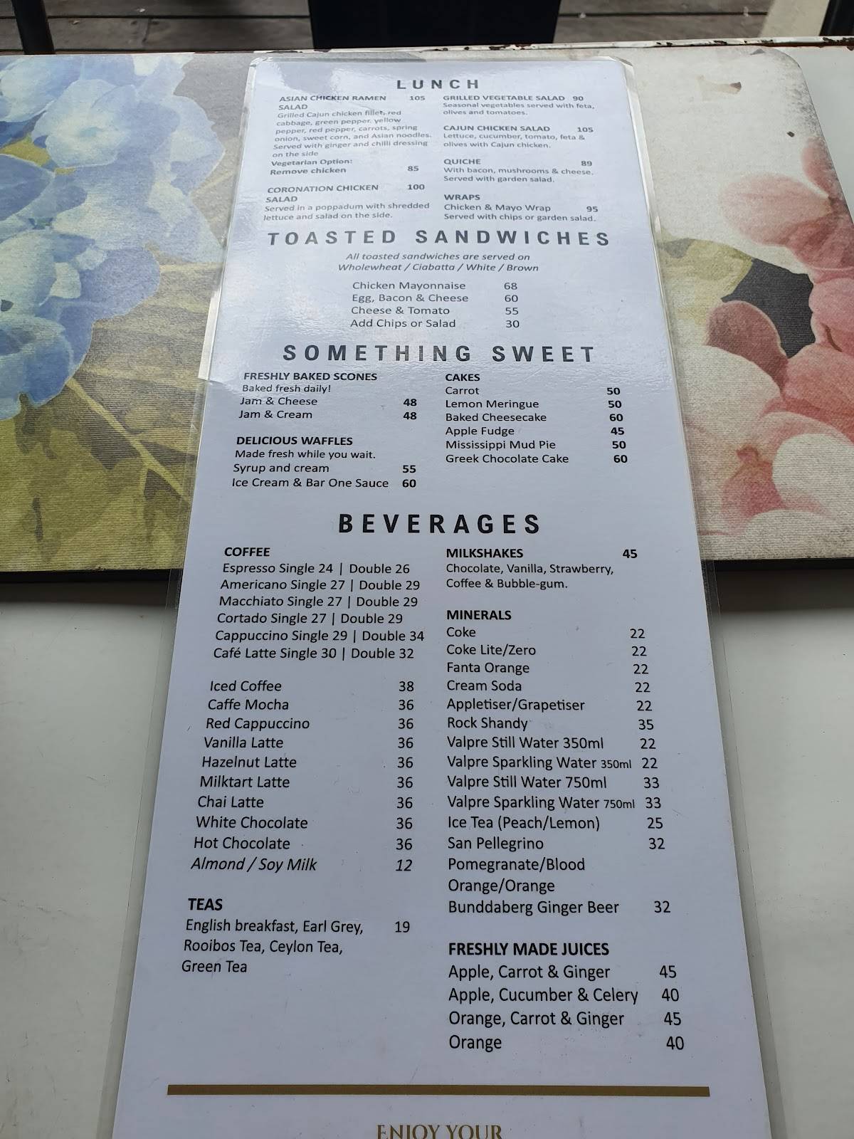 Menu at The Lemon Tree Restaurant, South Africa, 22 1st Ave