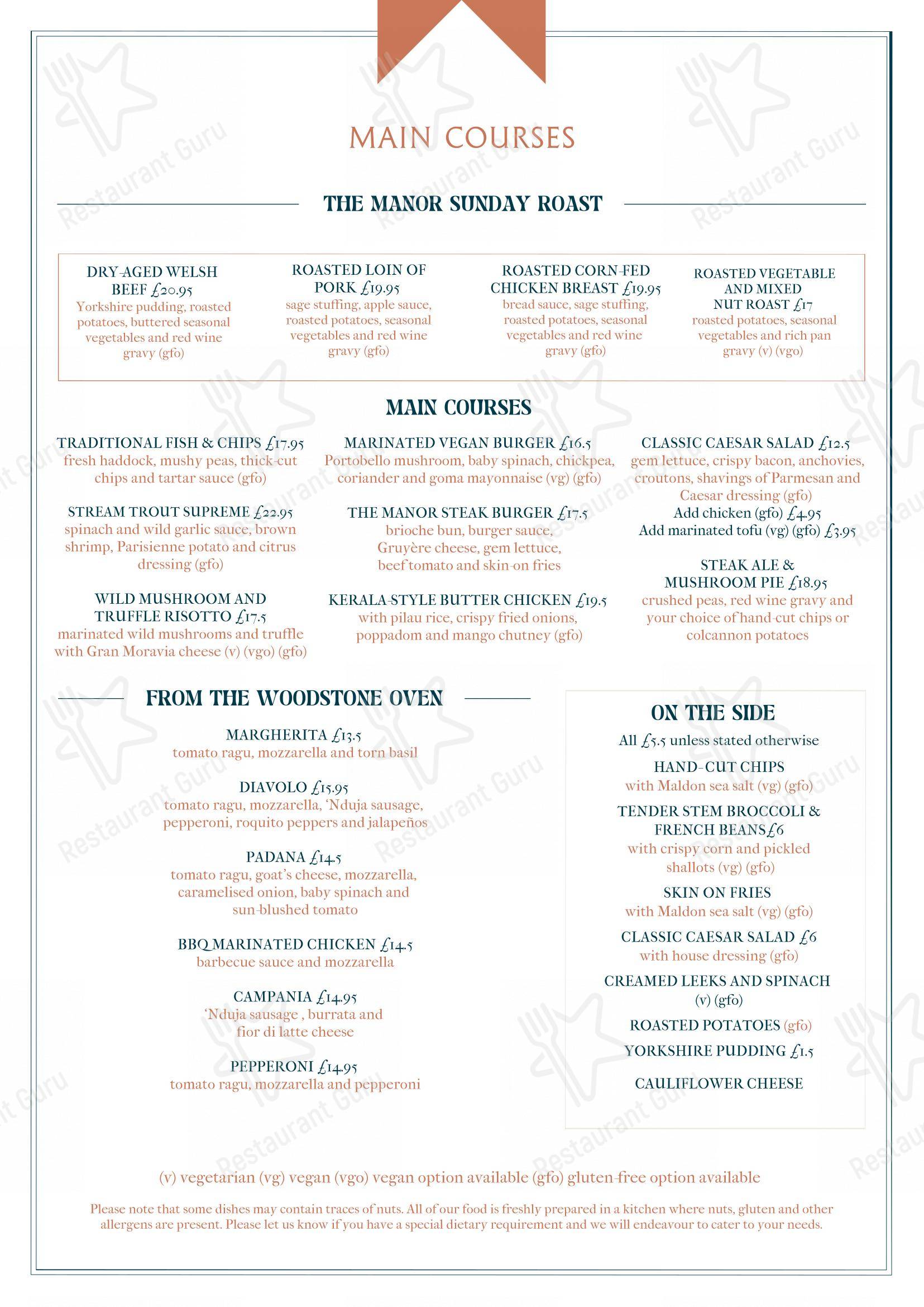 Menu at The Manor restaurant, Greasby