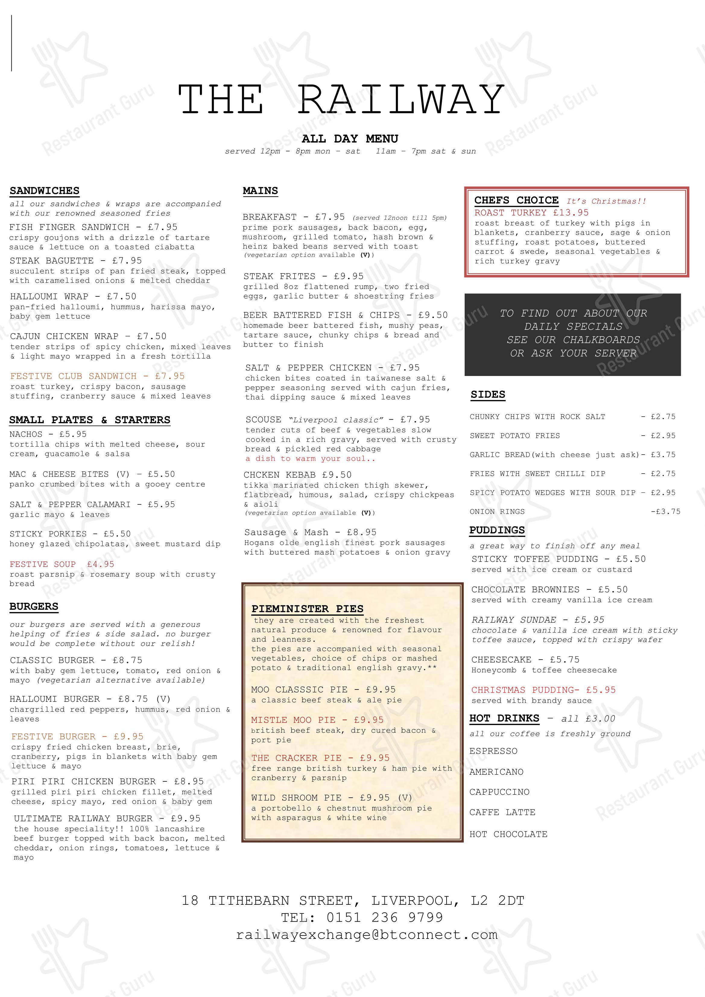 Menu at The Railway pub & bar, Liverpool, 18 Tithebarn St