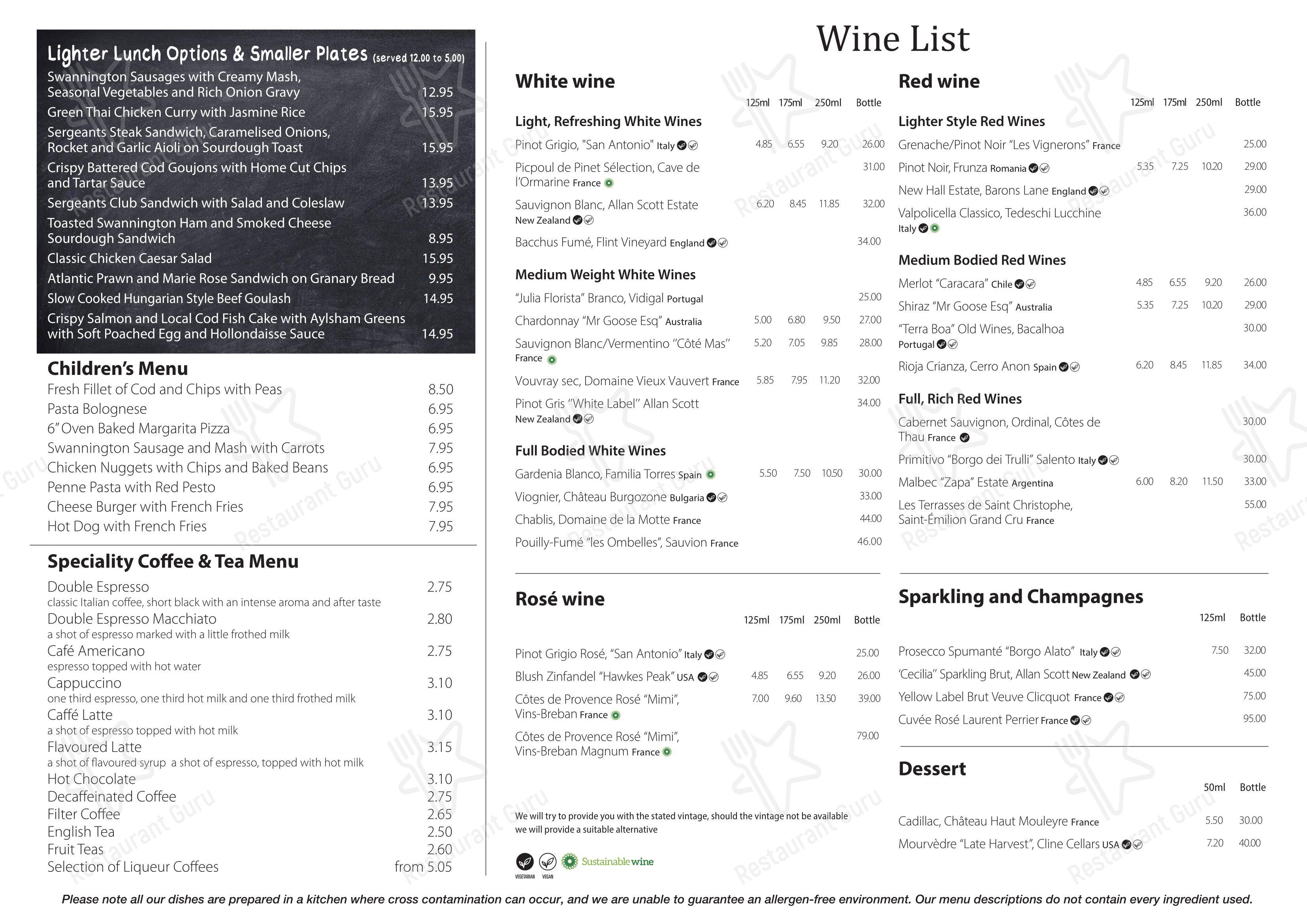 Menu at The Recruiting Sergeant pub & bar, Norwich