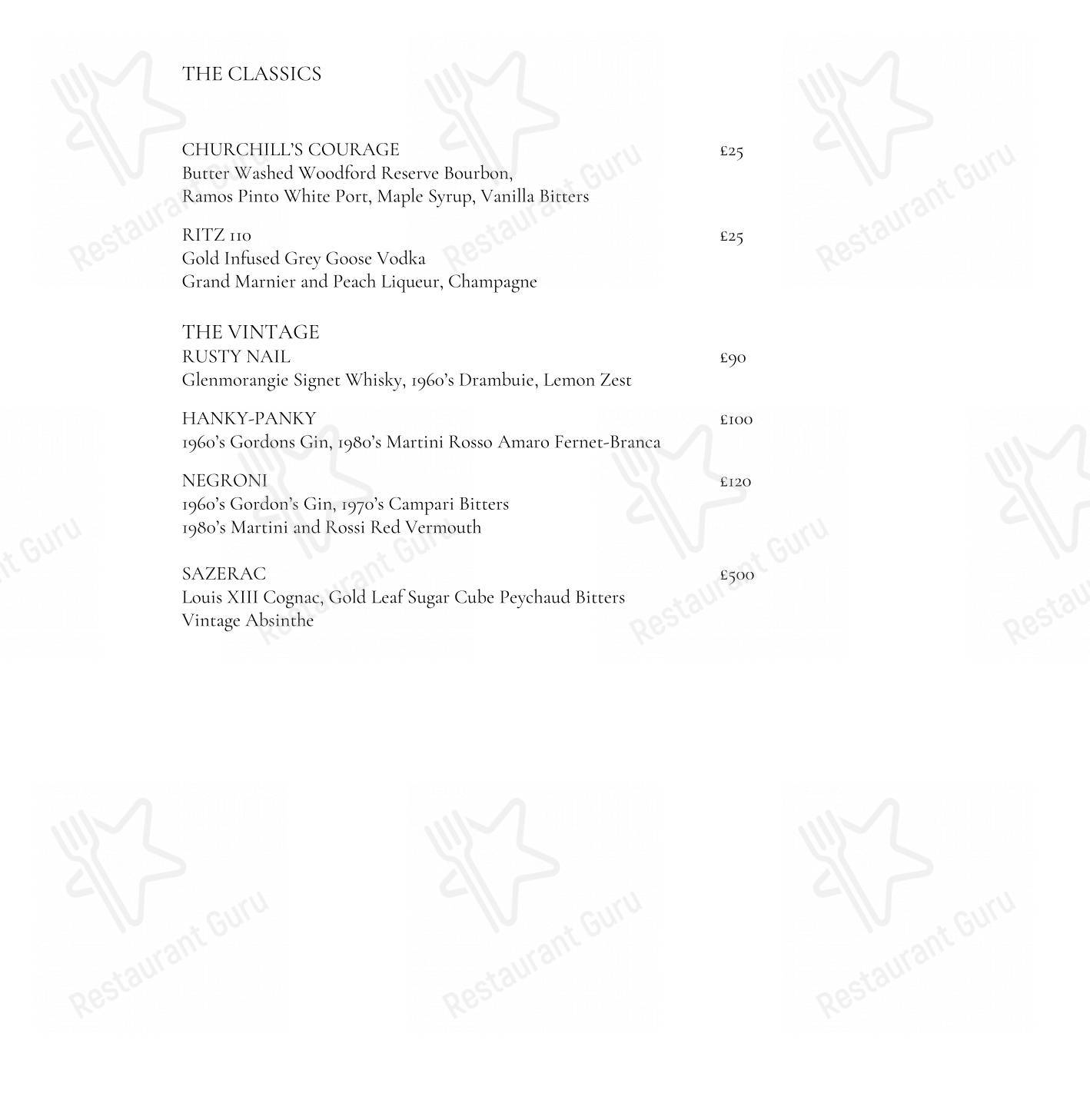 Menu at The Ritz Restaurant, London