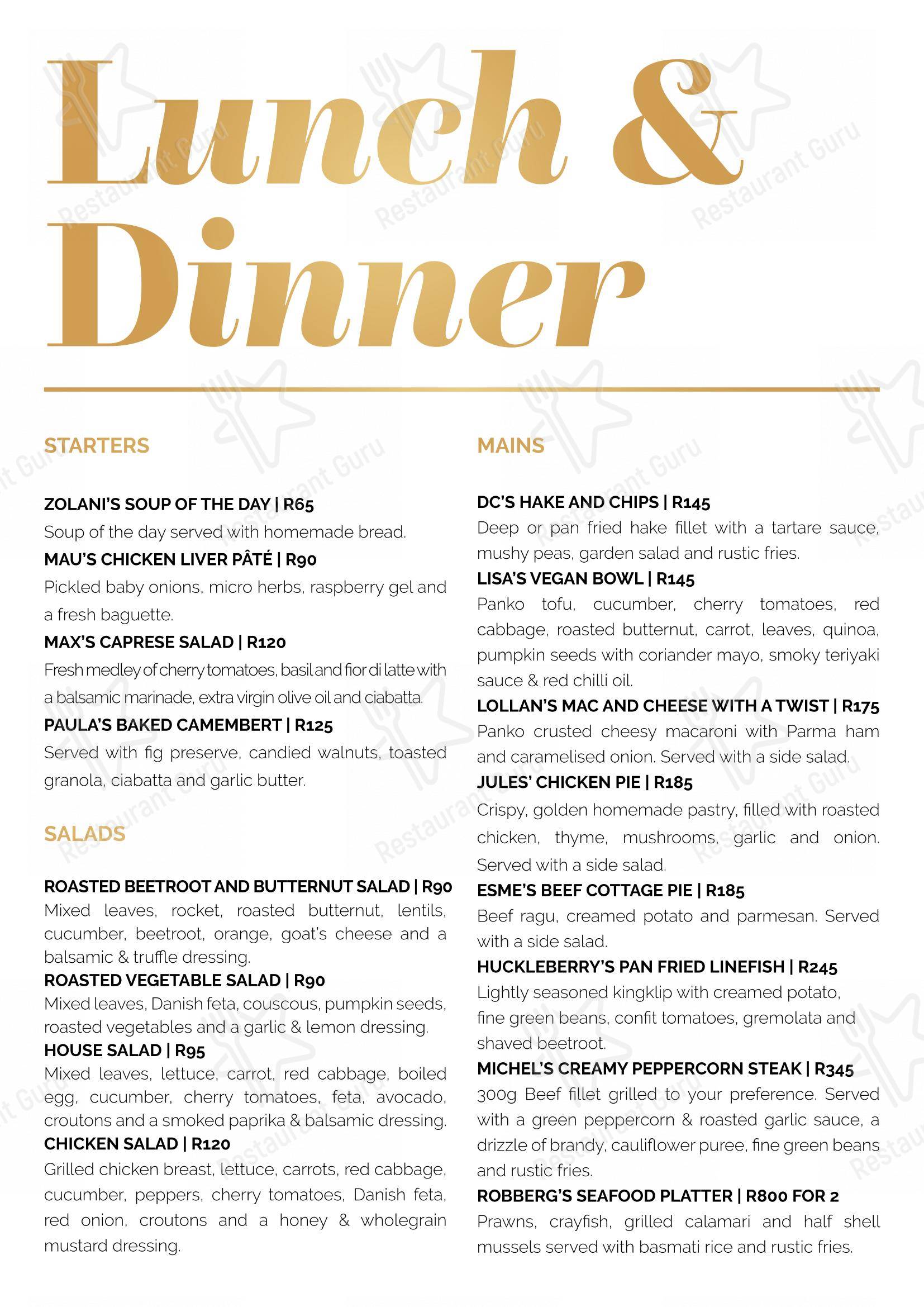 Menu at The Sanctuary Restaurant, Cape Town