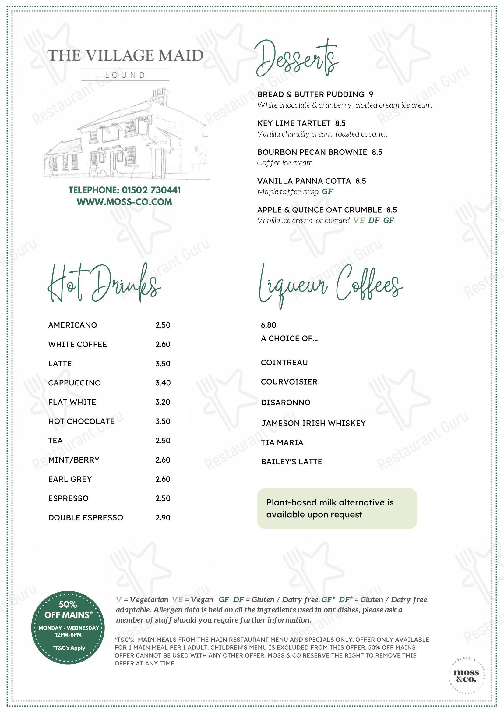 Menu at The Village Maid pub & bar, Lound