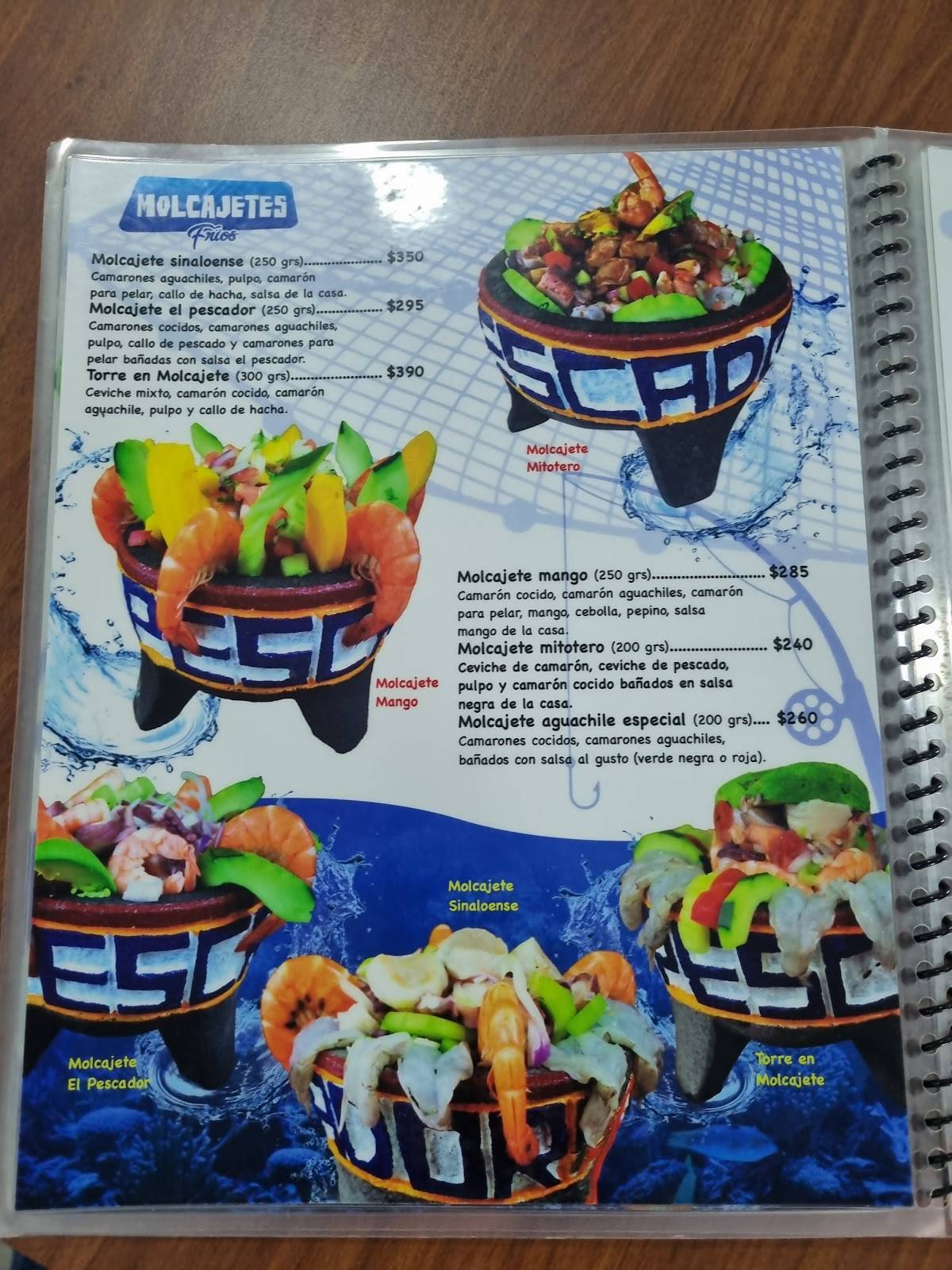 Carta del restaurante El Pescador Sinaloense,Gustavo baz, Tlalnepantla