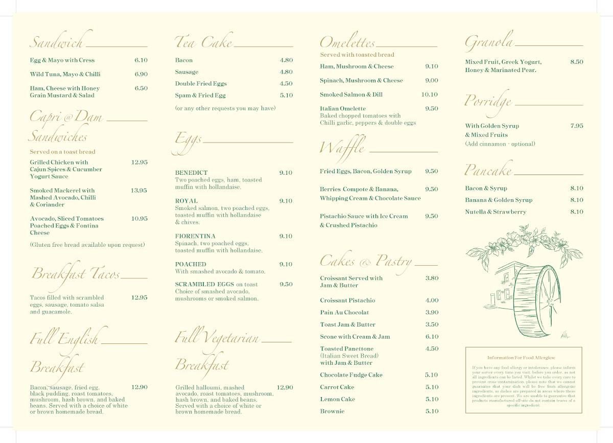 Menu at Capri at Newmillerdam restaurant, Wakefield, 648 Barnsley Rd