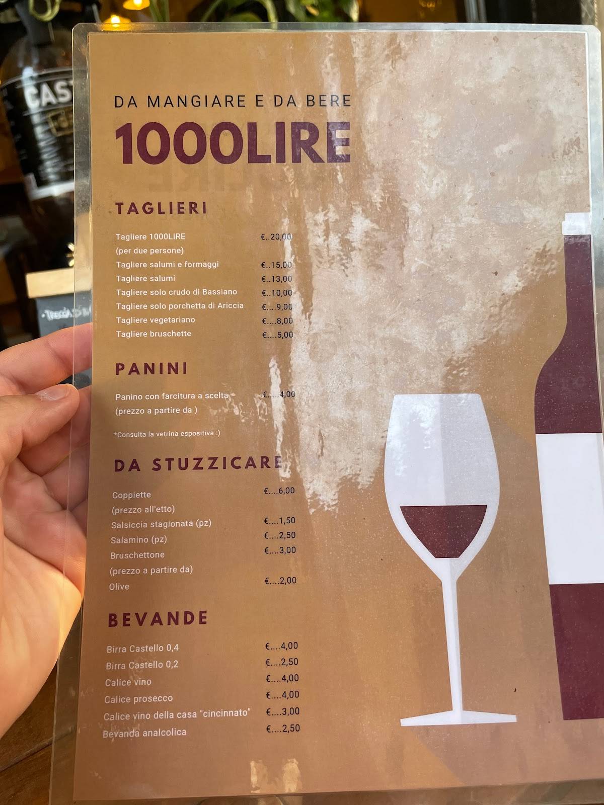 Menu at 1000 LIRE restaurant, Latina