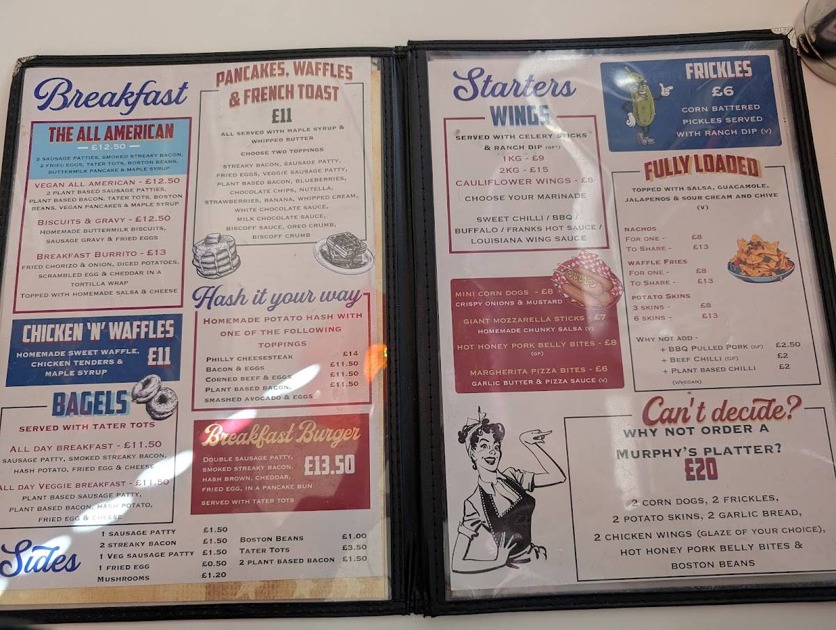 Menu at 1950s American Diner restaurant, Swadlincote, John St