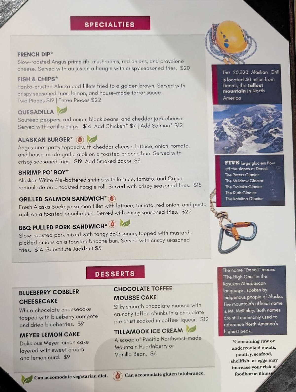 Menu at 20320 Alaskan Grill restaurant, Trapper Creek