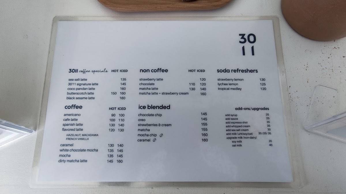 Menu at 3011 Coffee, San Miguel
